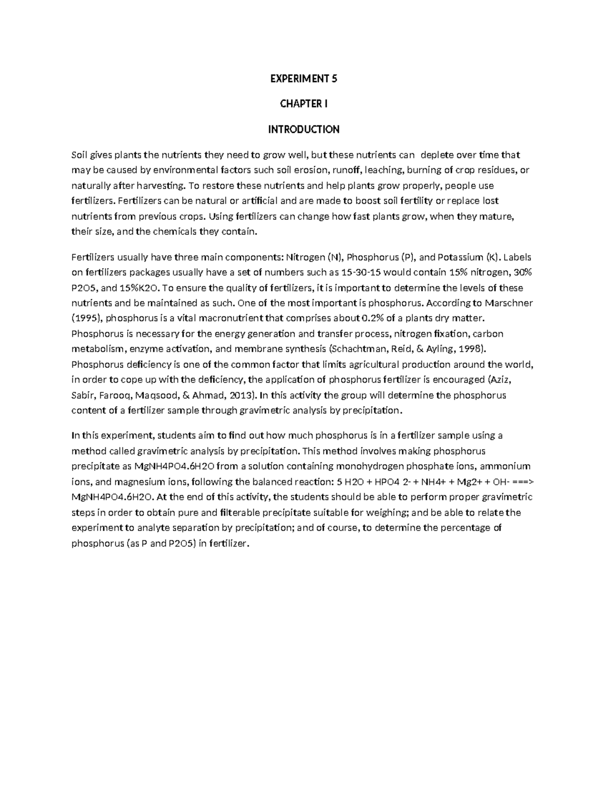 Experiment 5 Introduction-WPS Office - EXPERIMENT 5 CHAPTER I INTRODUCTION Soil gives plants the ...