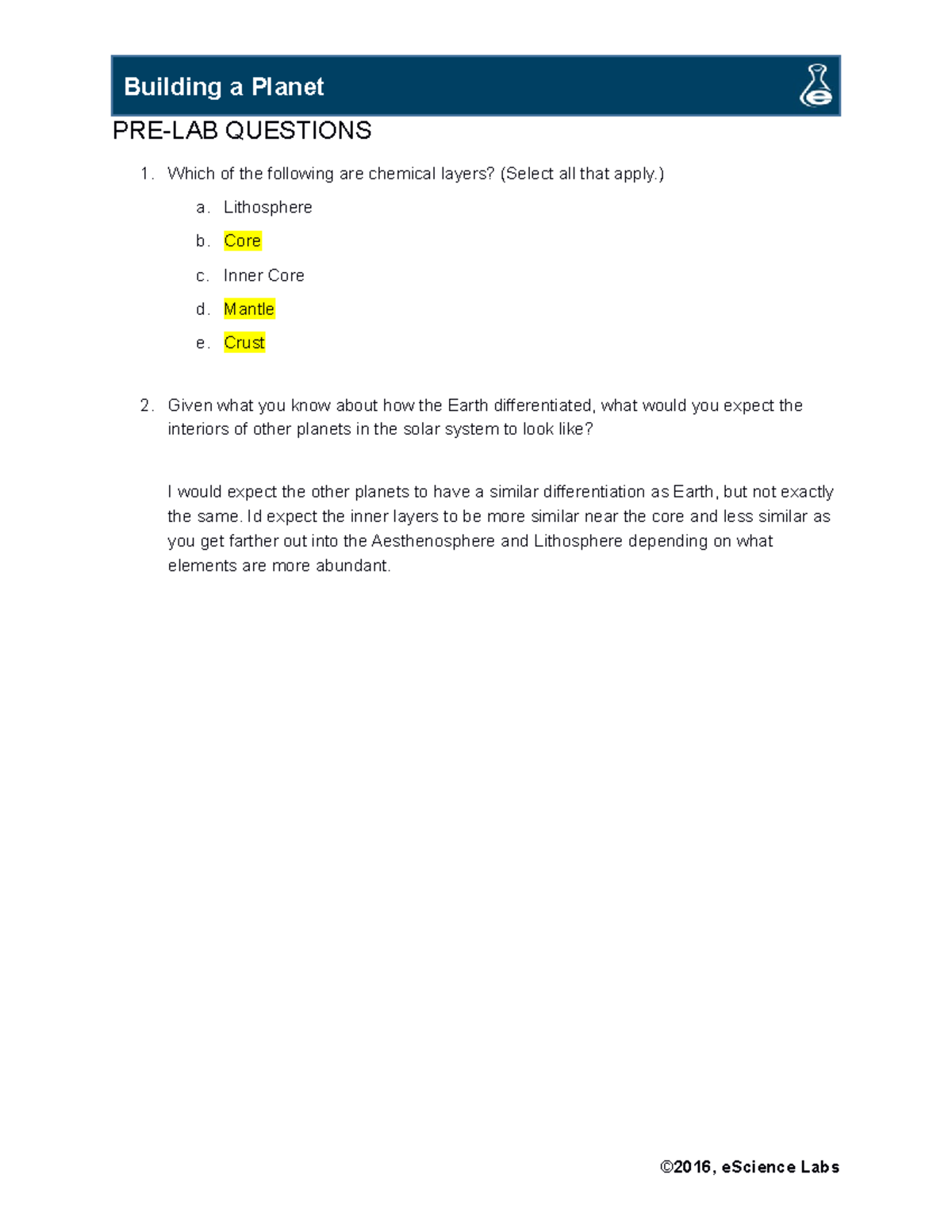 Lab 1 - Determining Density - PRE-LAB QUESTIONS Which of the following are chemical layers ...