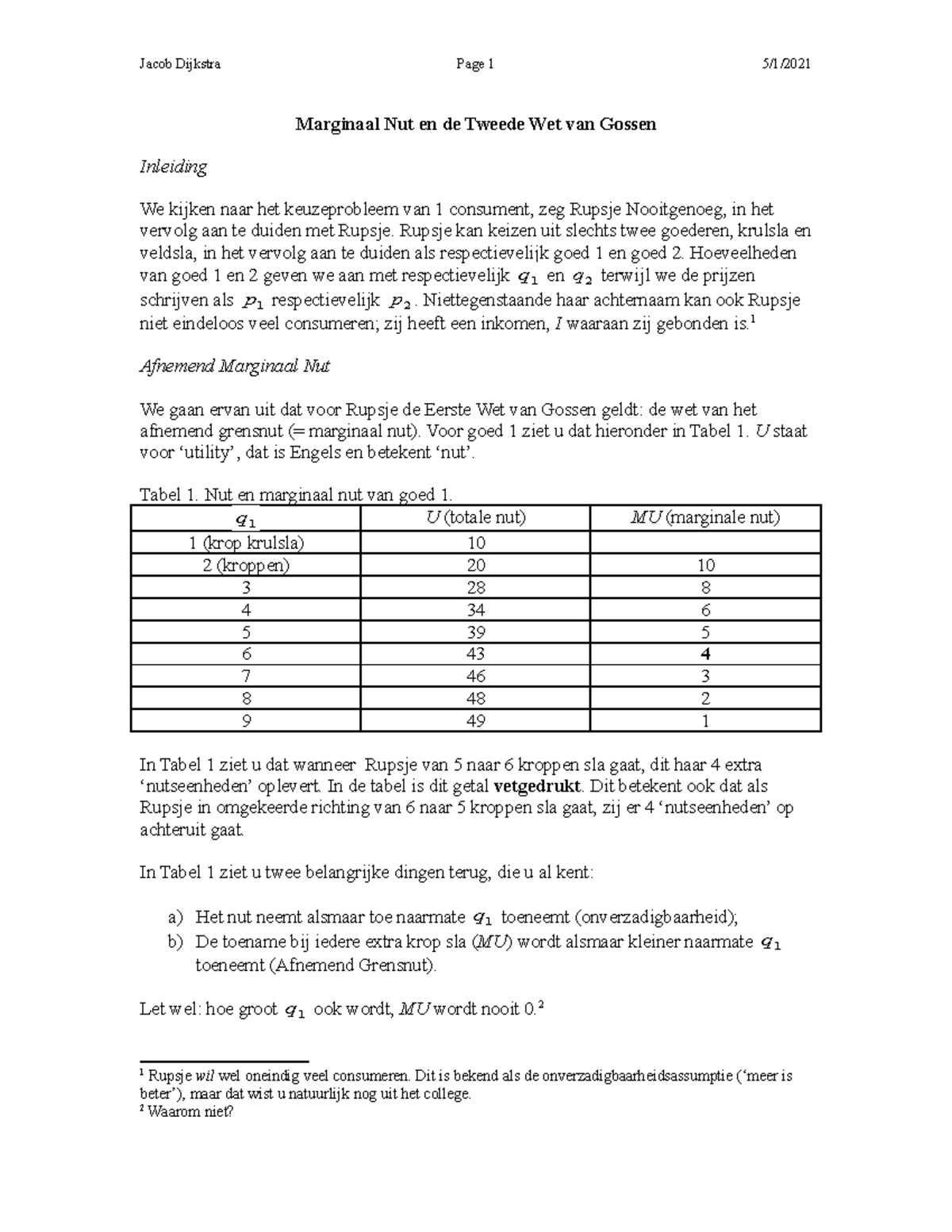 Marginaal Nut en de Tweede Wet van Gossen - Jacob Dijkstra Page 1 4/30 ...