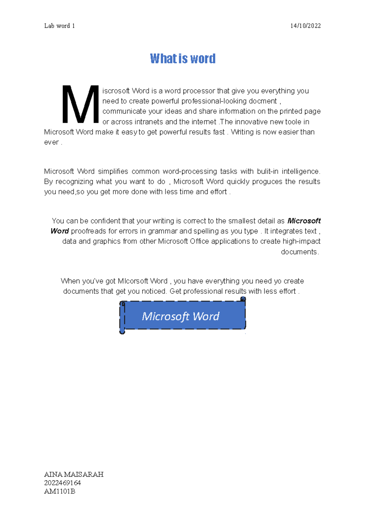 CSC 134 AINA Maisarah - untuk rujukan semua - Lab word 1 14/10 ...