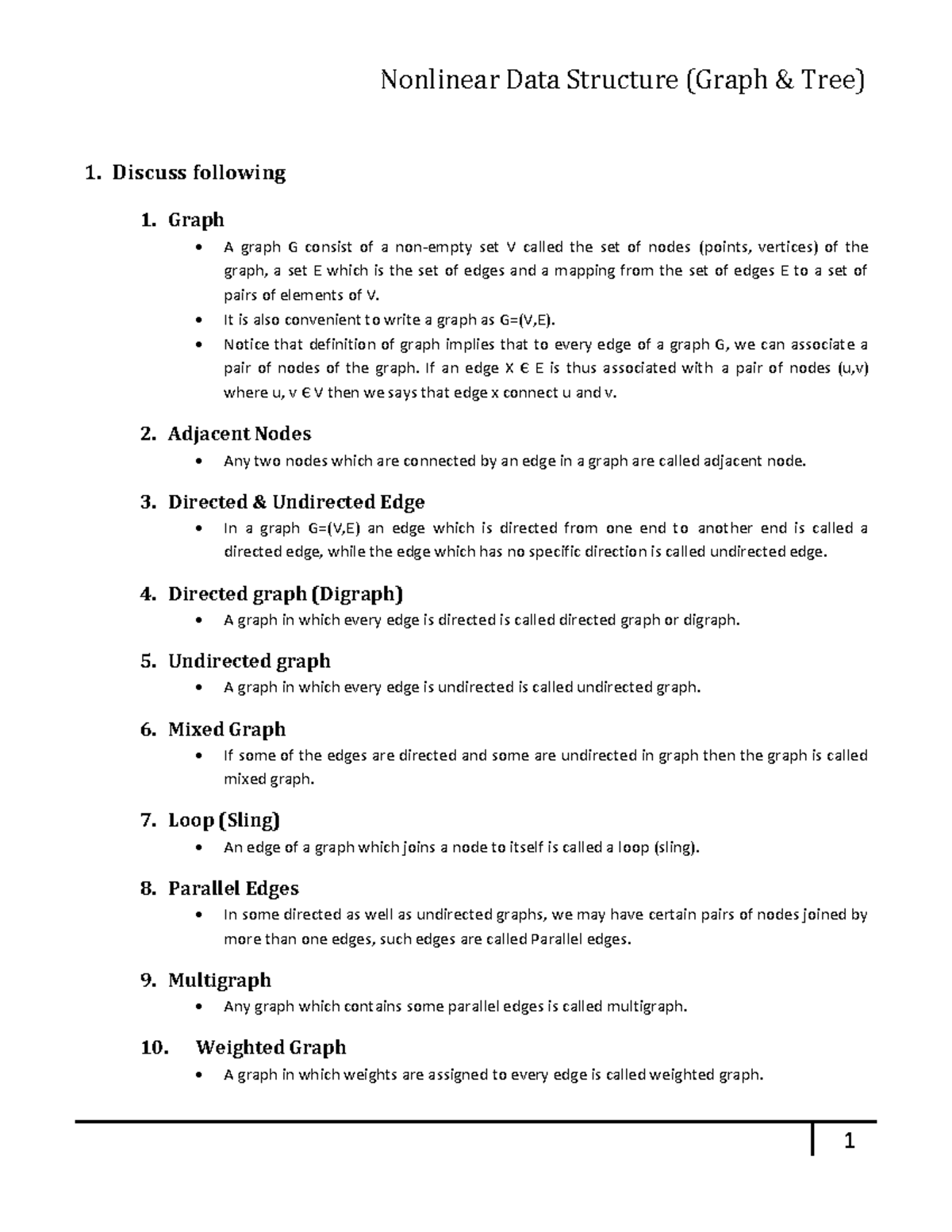 3130702 Data Structures Notes PDF Units 4 1 Discuss Following 1