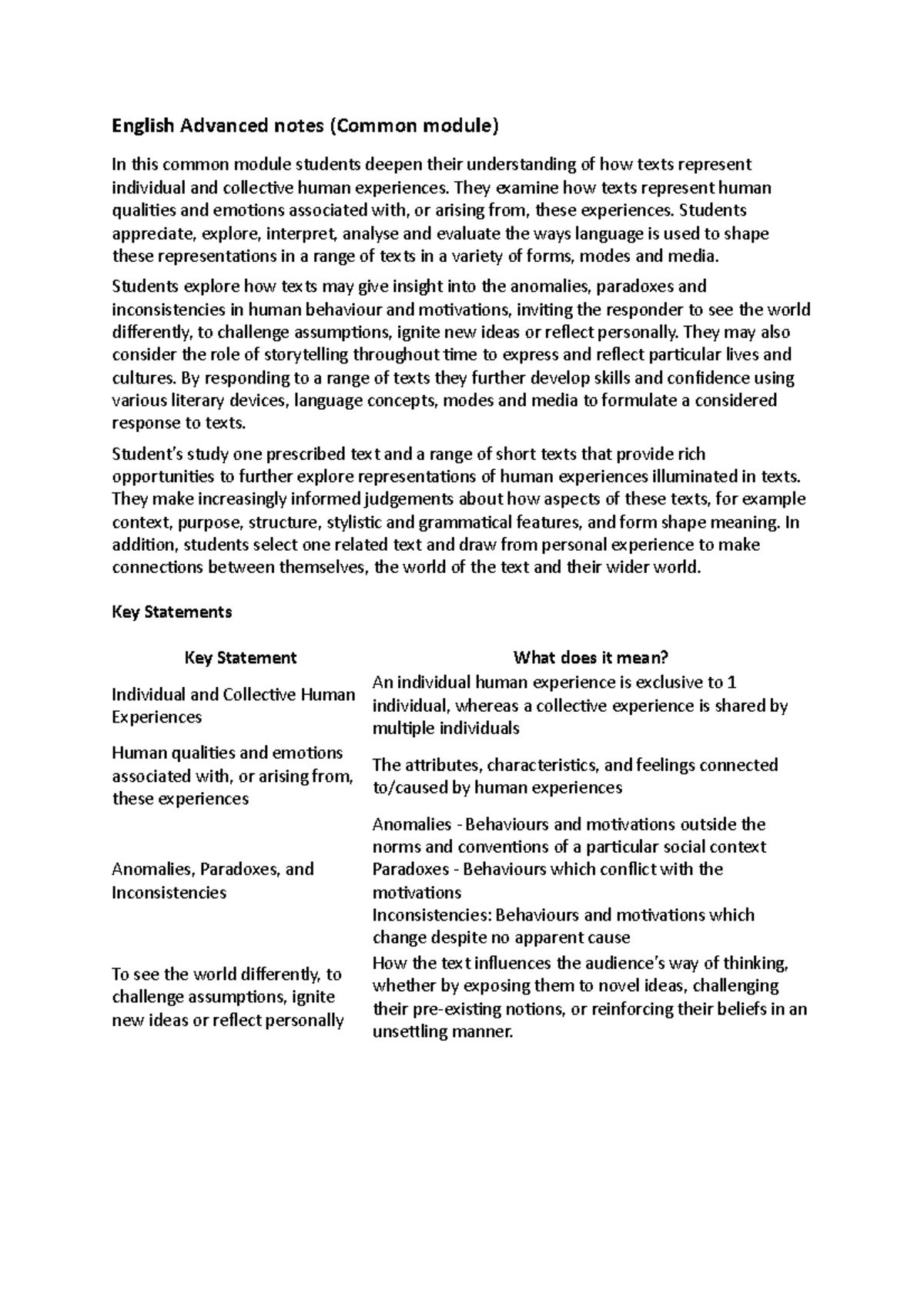 Common module A eng adv notes - English Advanced notes (Common module ...