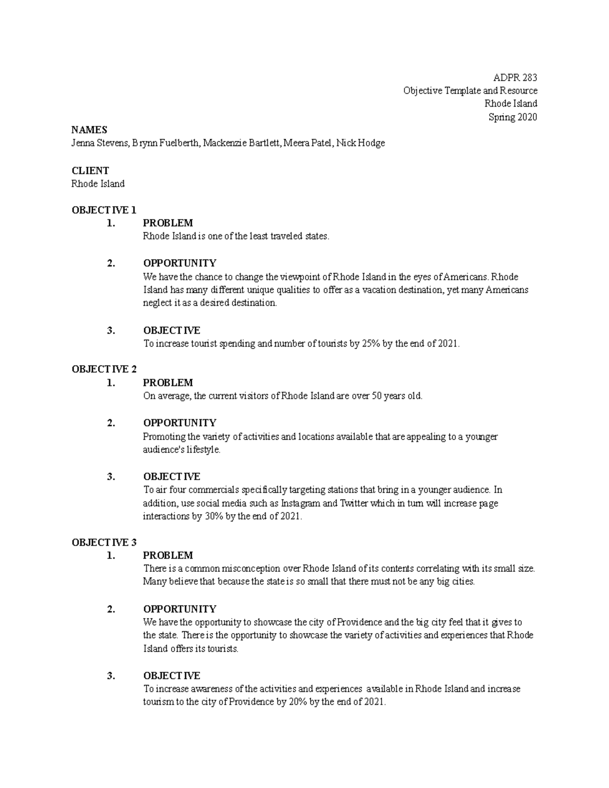 Objectives - Work - ADPR 283 Objective Template and Resource Rhode ...