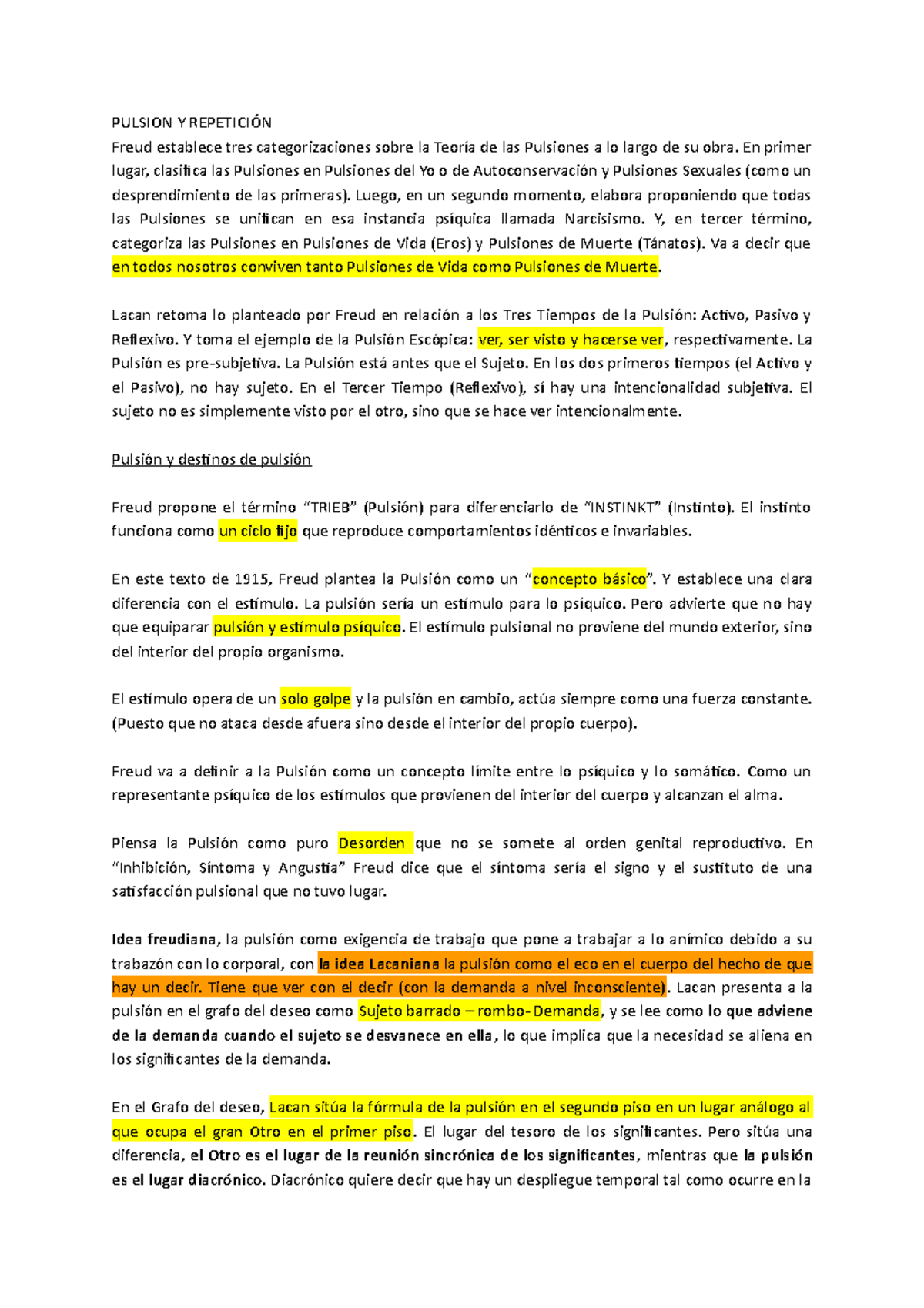 Pulsion 2022 - MATERIAL DE ESTUDIO - PULSION Y REPETICIÓN Freud ...