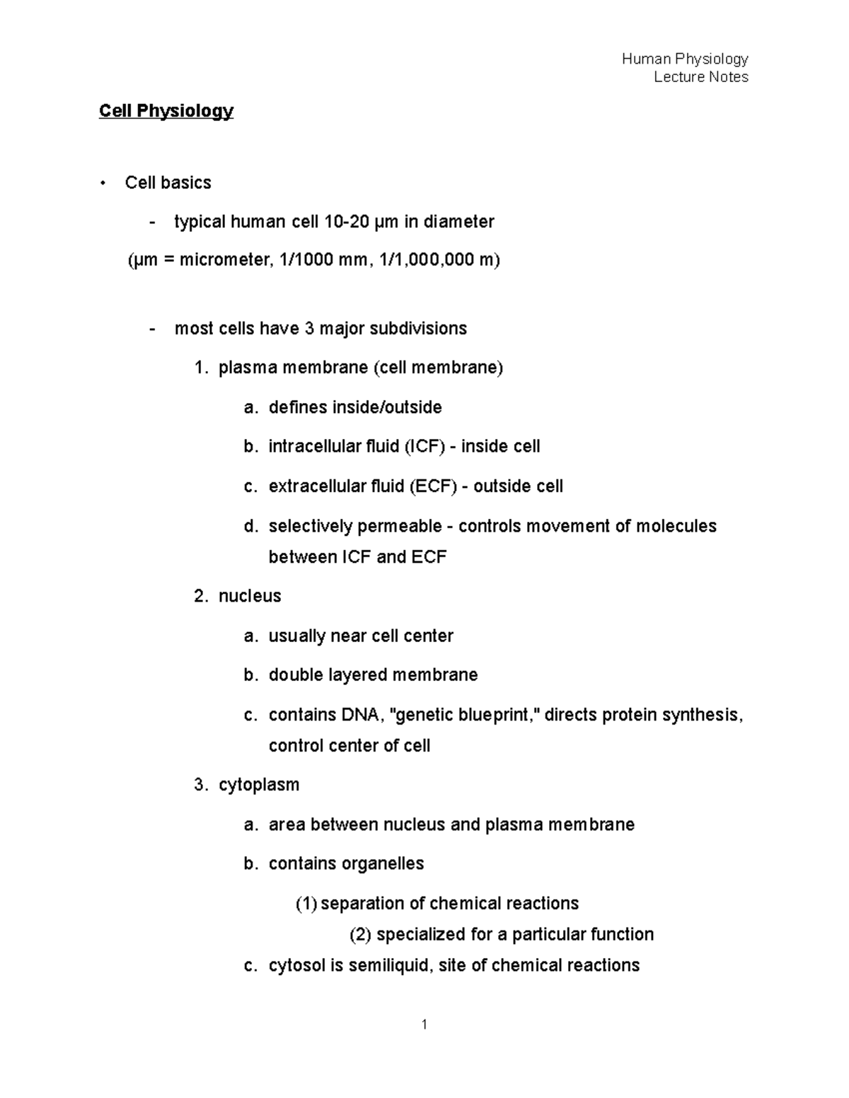 2021-BIOL-Human Physiology-Lecture-Notes-2A - Cell Physiology Cell ...