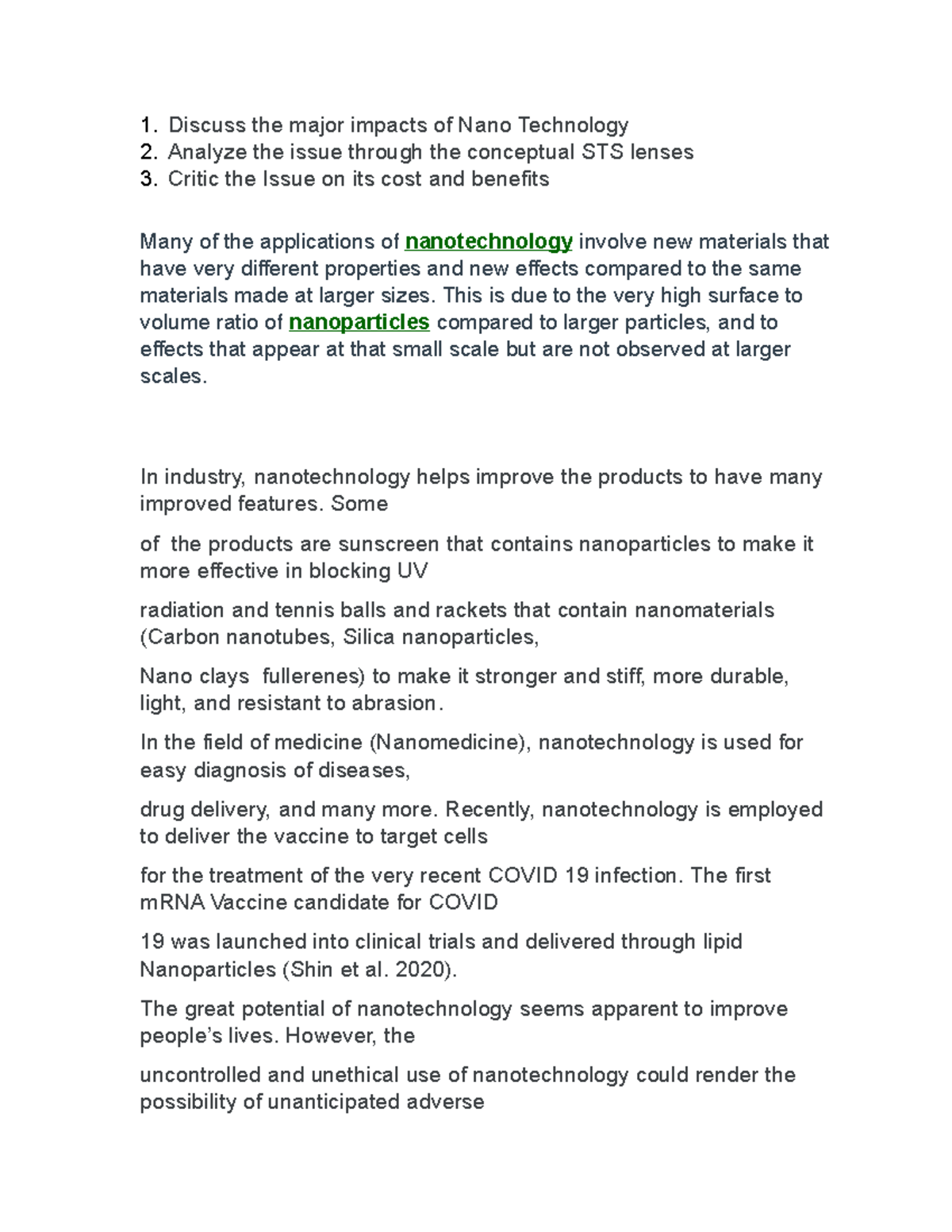 Nano tech - asd - Discuss the major impacts of Nano TechnologyAnalyze ...