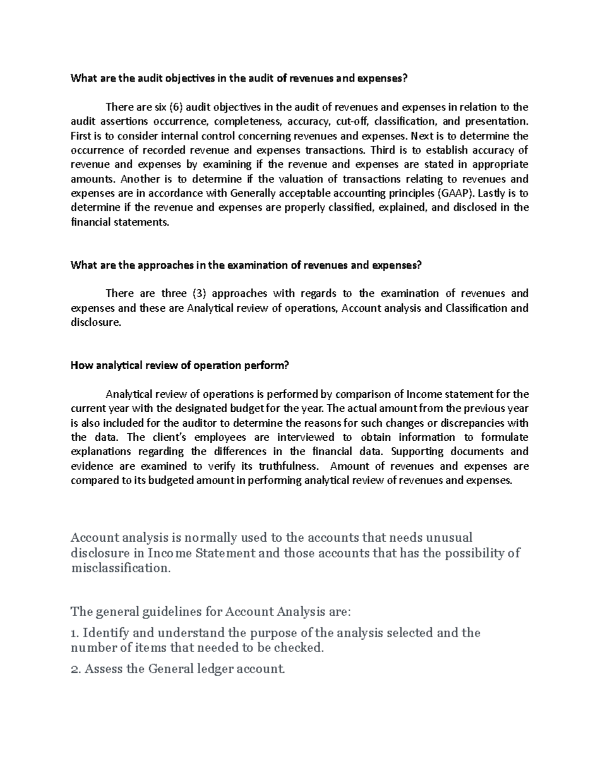 What are the audit objectives in the audit of revenues and expenses ...