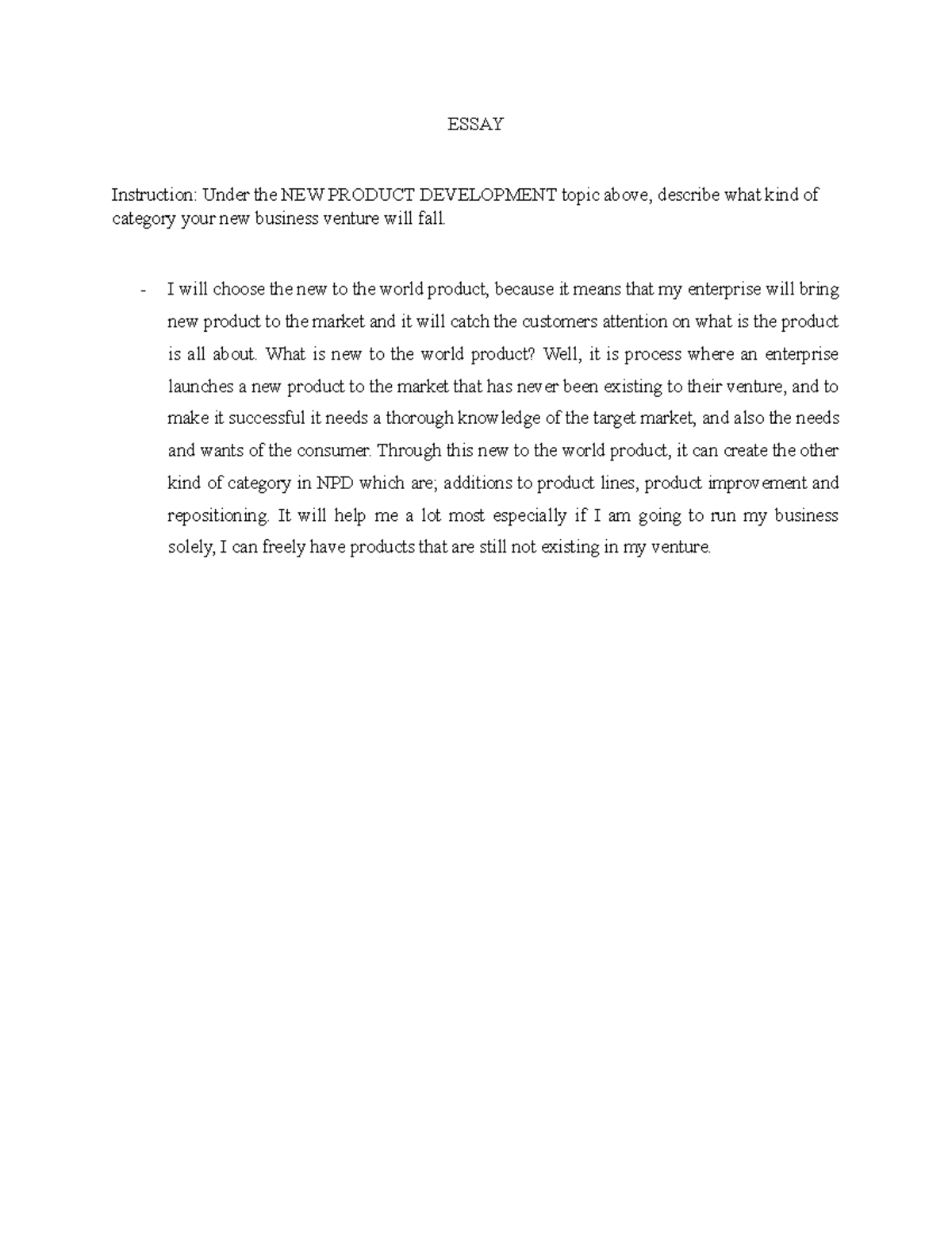 Borja EJ Essay - coursework - ESSAY Instruction: Under the NEW PRODUCT ...
