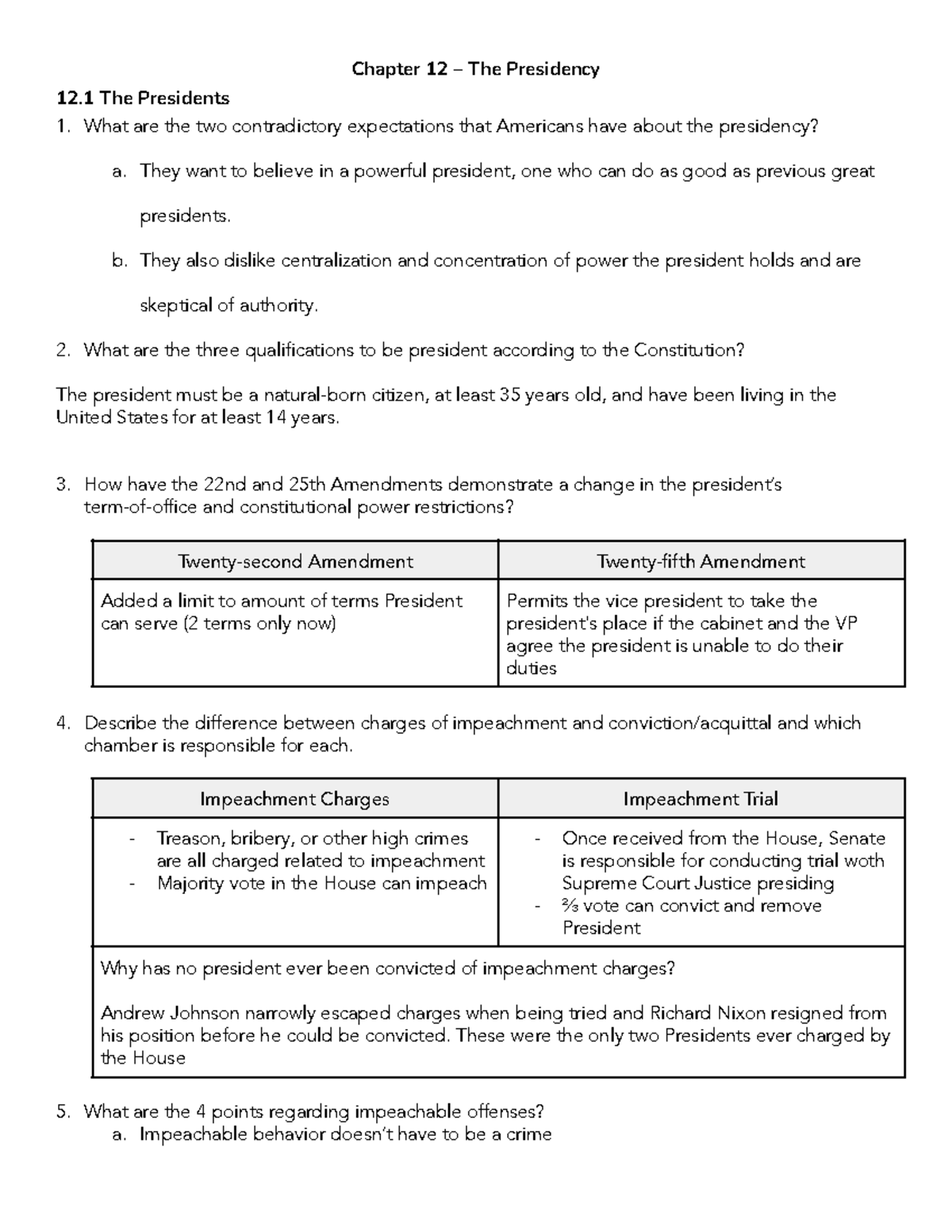 Chapter 12 – The Presidency - Chapter 12 – The Presidency 12 The ...