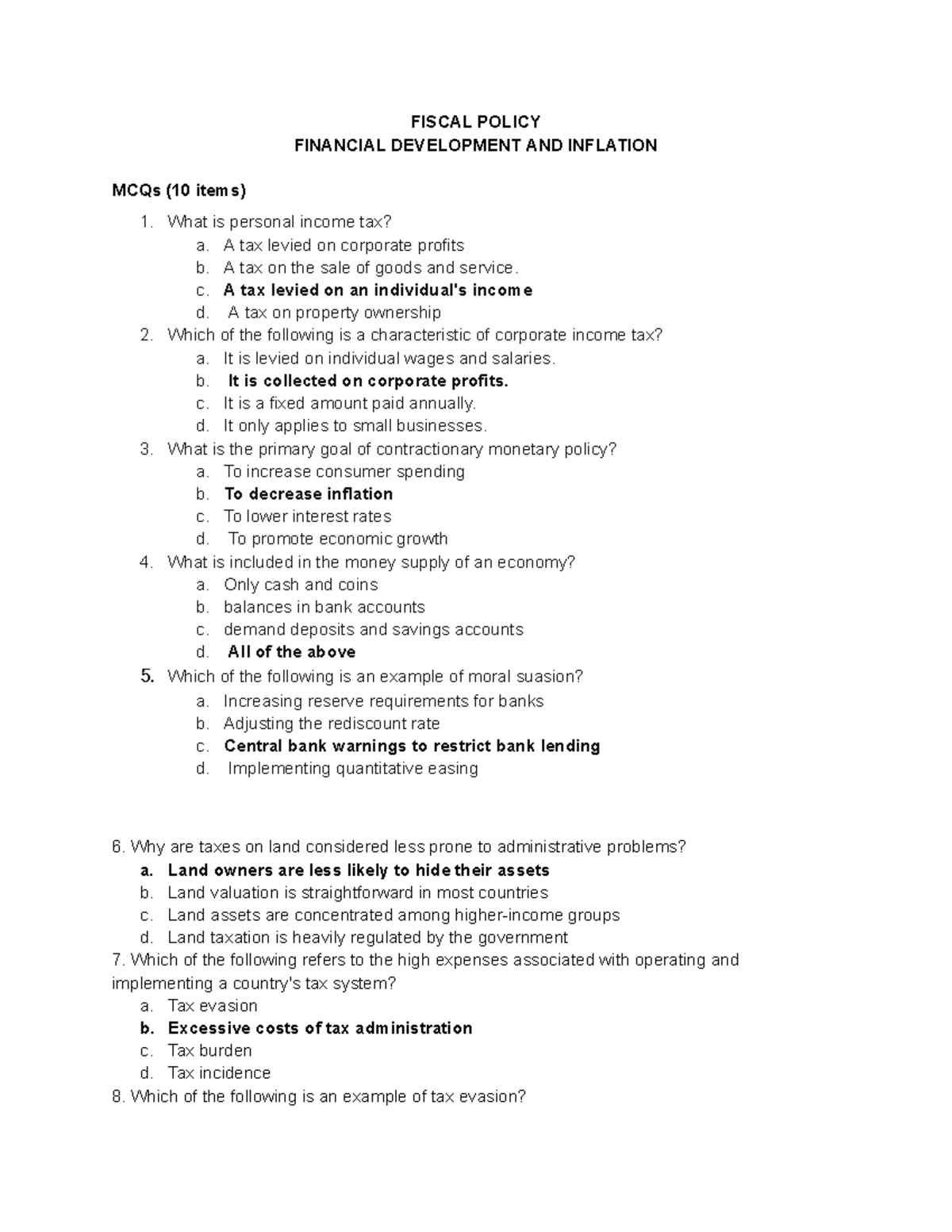 Chapter 11&12 anskey - Quiz - FISCAL POLICY FINANCIAL DEVELOPMENT AND ...