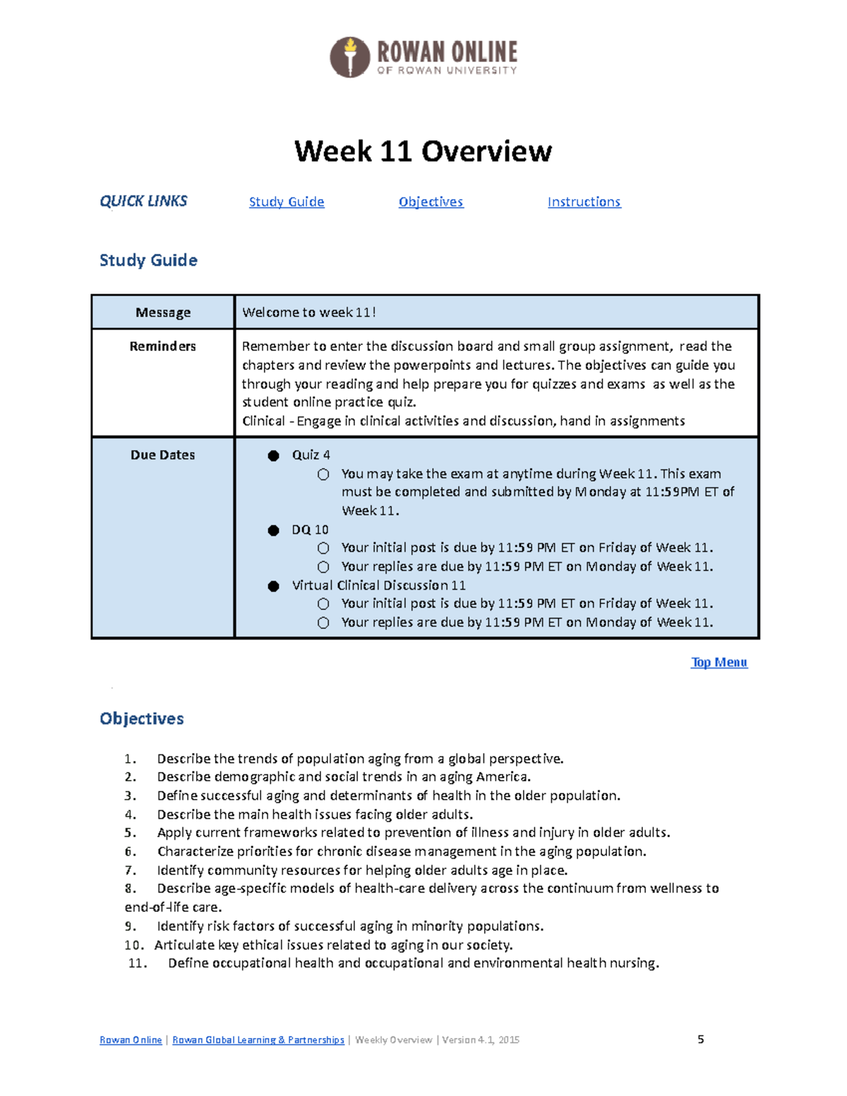 NURS03401 - Week 11 Overview - V2.0 - HX-15 - Week 11 Overview QUICK ...
