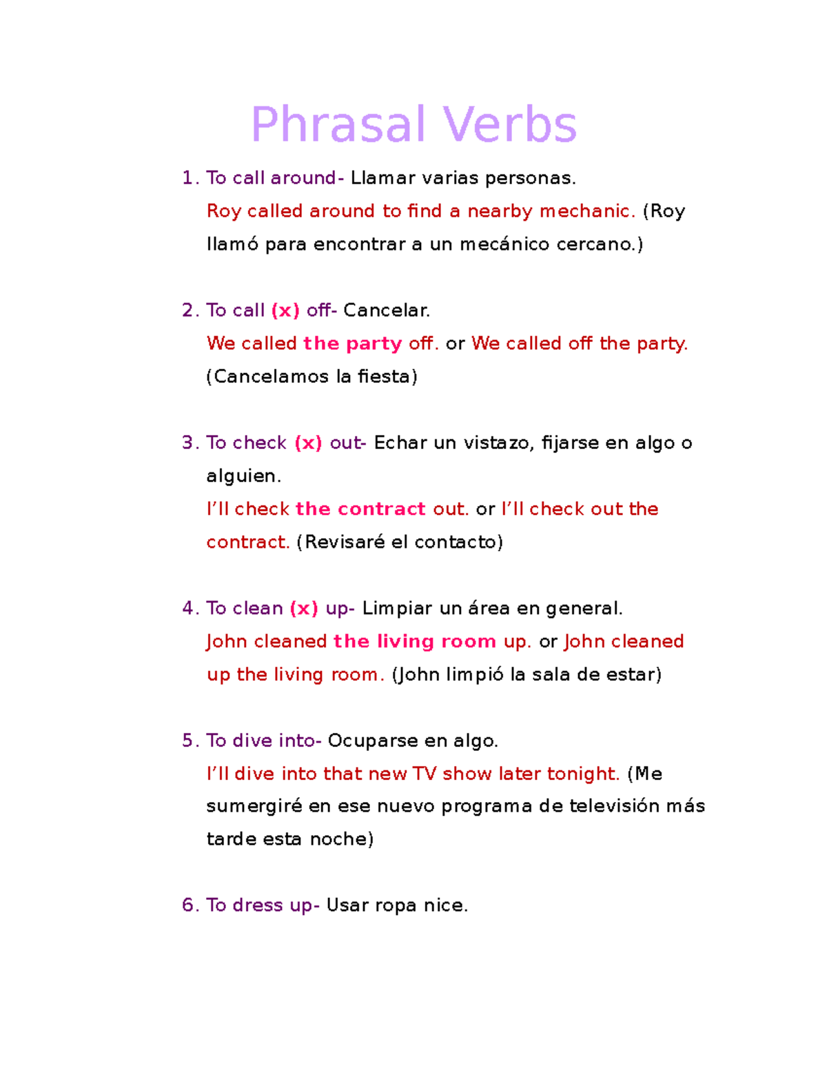Phrasal Verbs with examples - Phrasal Verbs To call around- Llamar ...