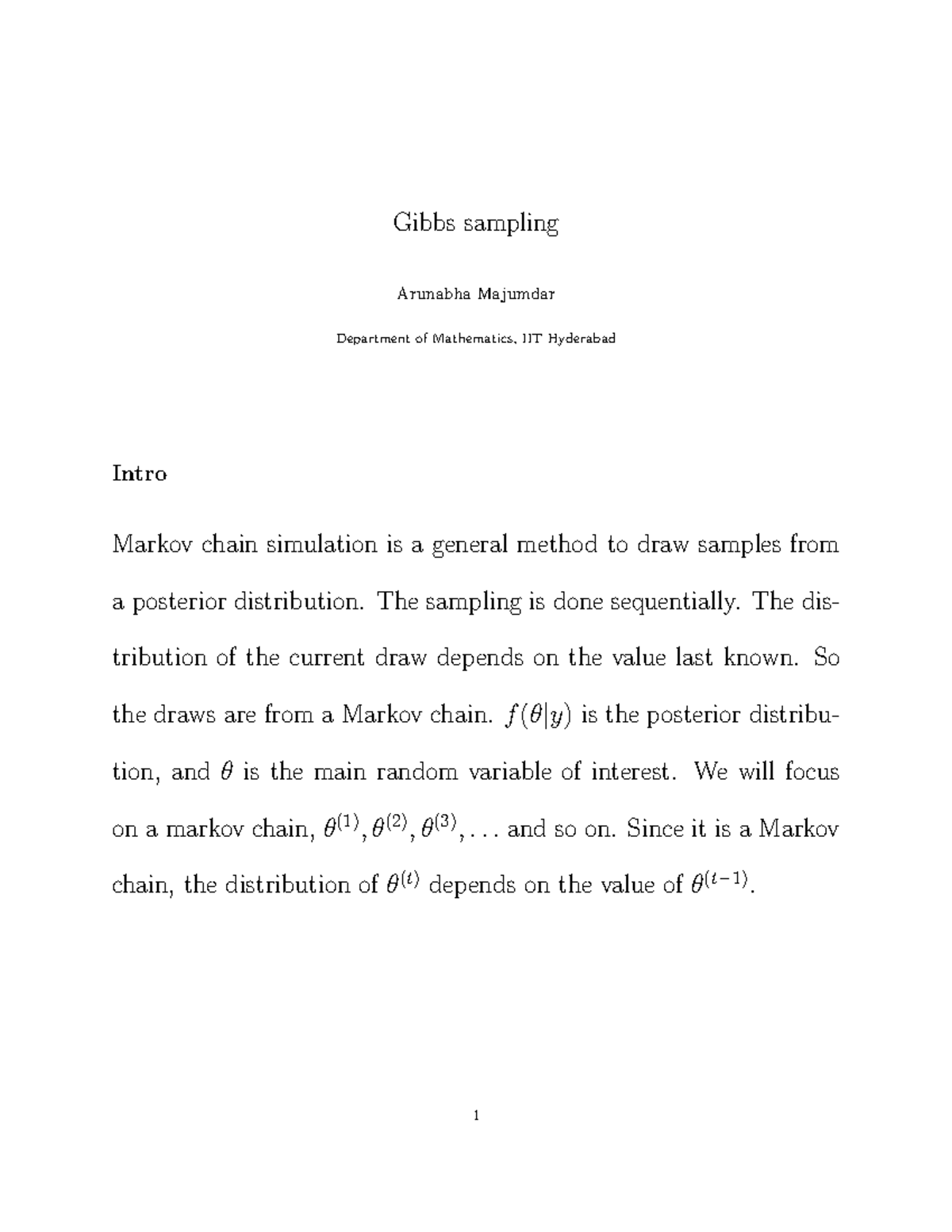 Gibbs-sampling-slides - Gibbs sampling Arunabha Majumdar Department of ...