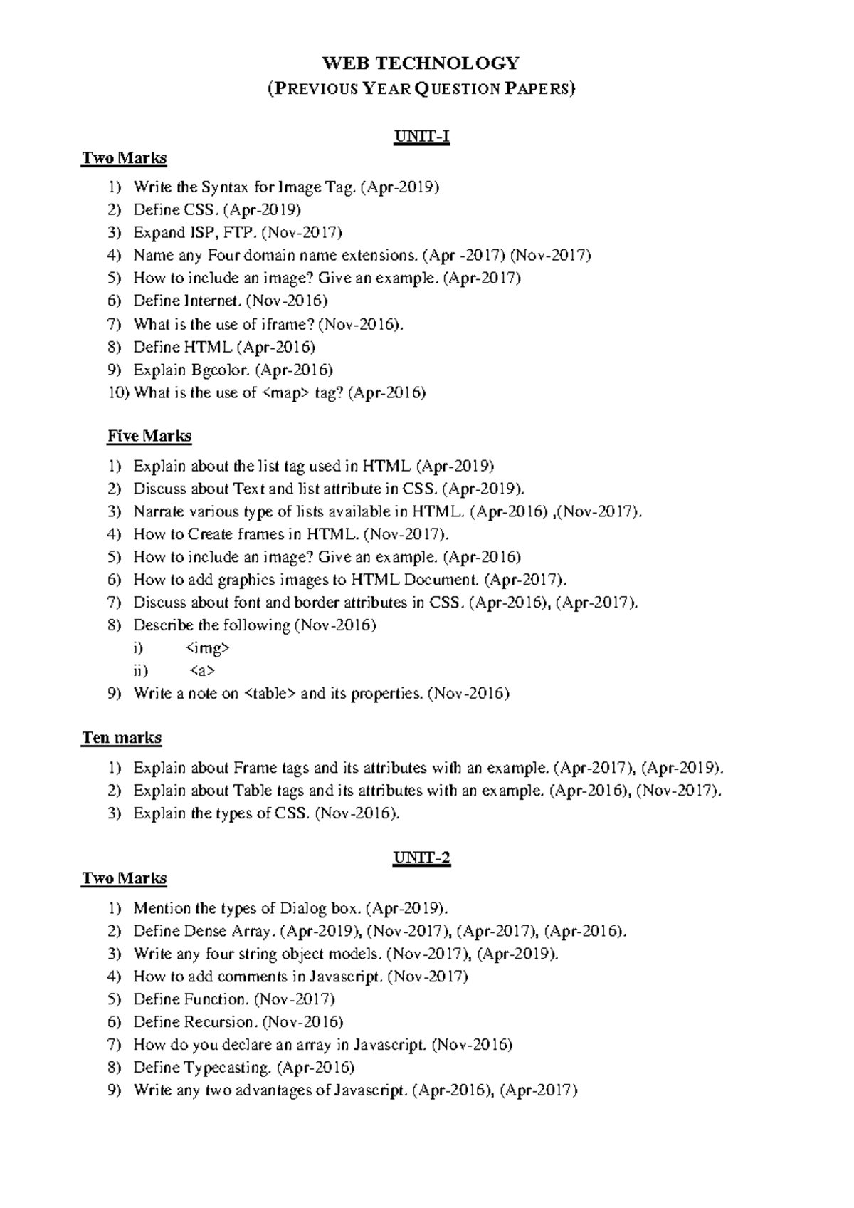 Web Technology- Previous Year Question Paper-1 - WEB TECHNOLOGY ...