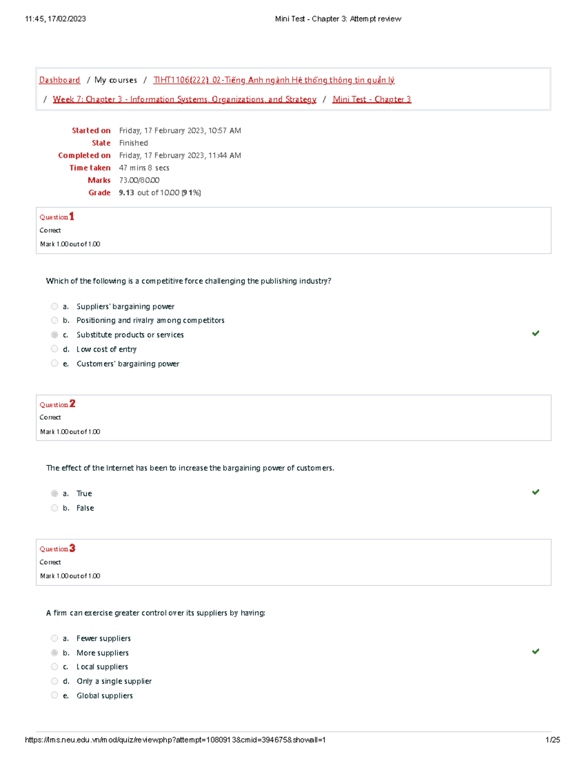 Mini Test - Chapter 3 Attempt review - Dashboard / My courses ...