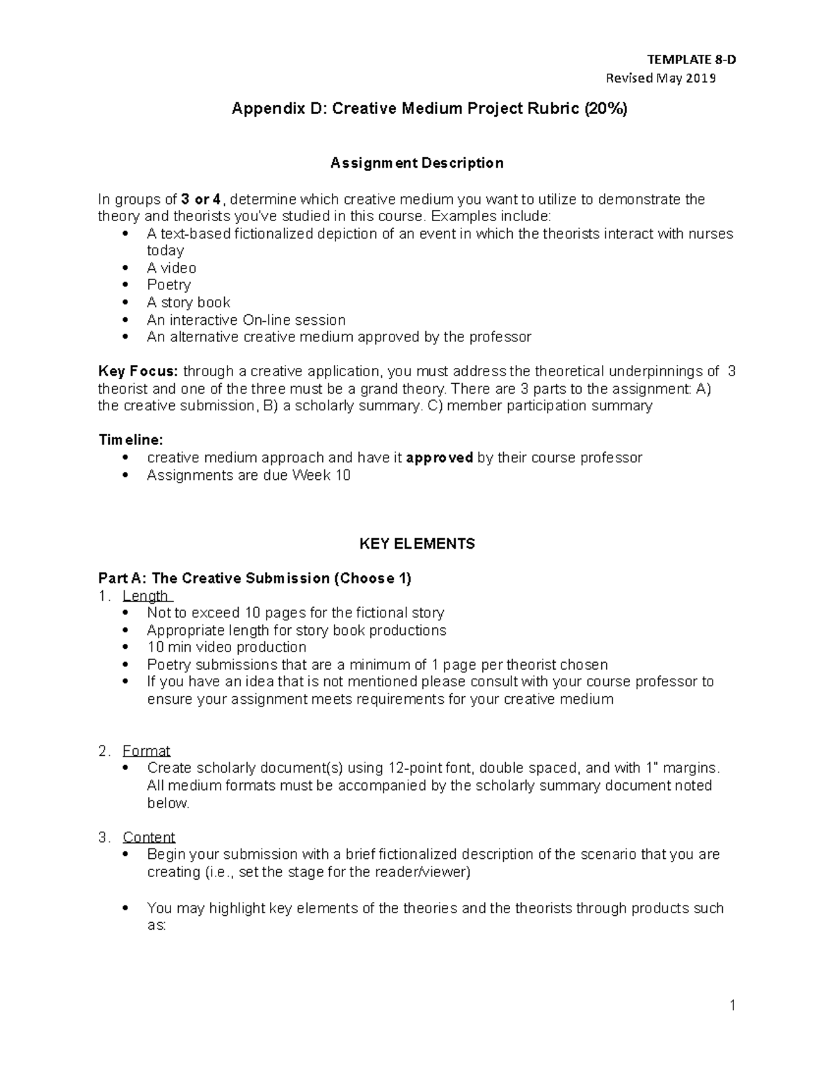 Creative Medium Assigment Rubric 2022 - Revised May 2019 Appendix D ...