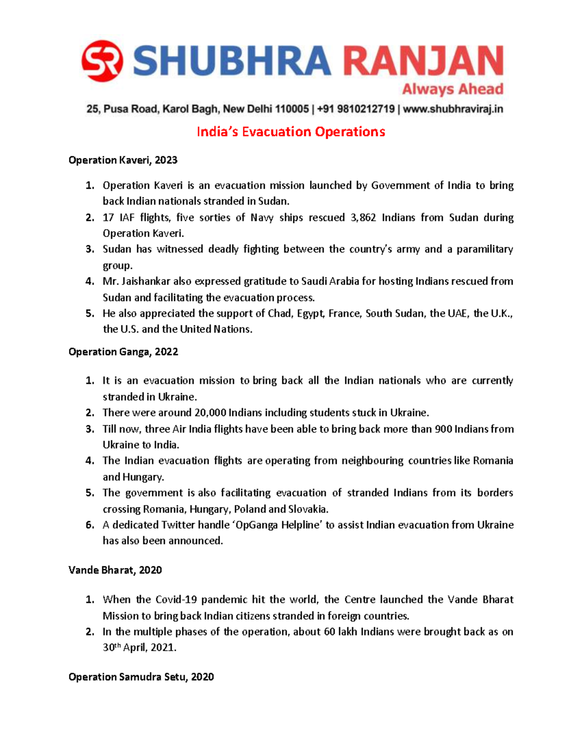 638284793020320522 - PSIR - India’s Evacuation Operations Operation Kaveri, 2023 1. Operation ...