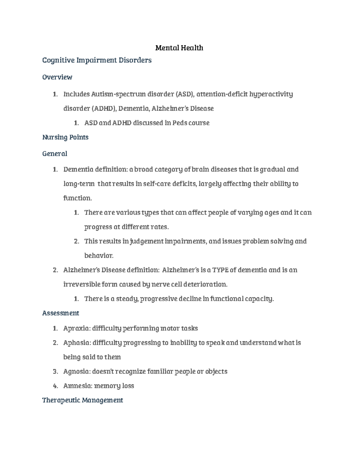 Cognitive Impairment Disorders - Mental Health Cognitive Impairment ...