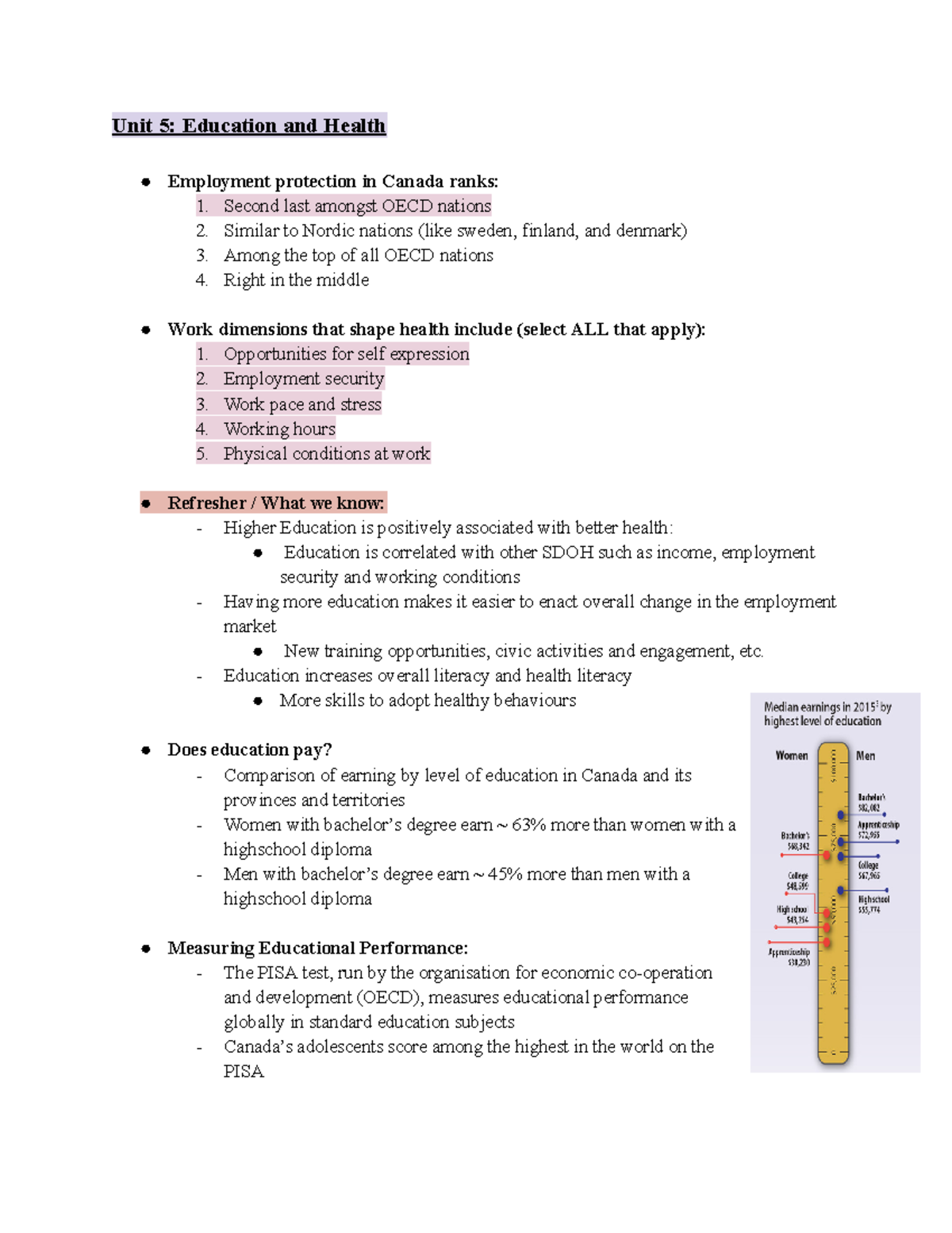 Hthsci 1RR3 Notes - Unit 5: Education and Health Employment protection ...