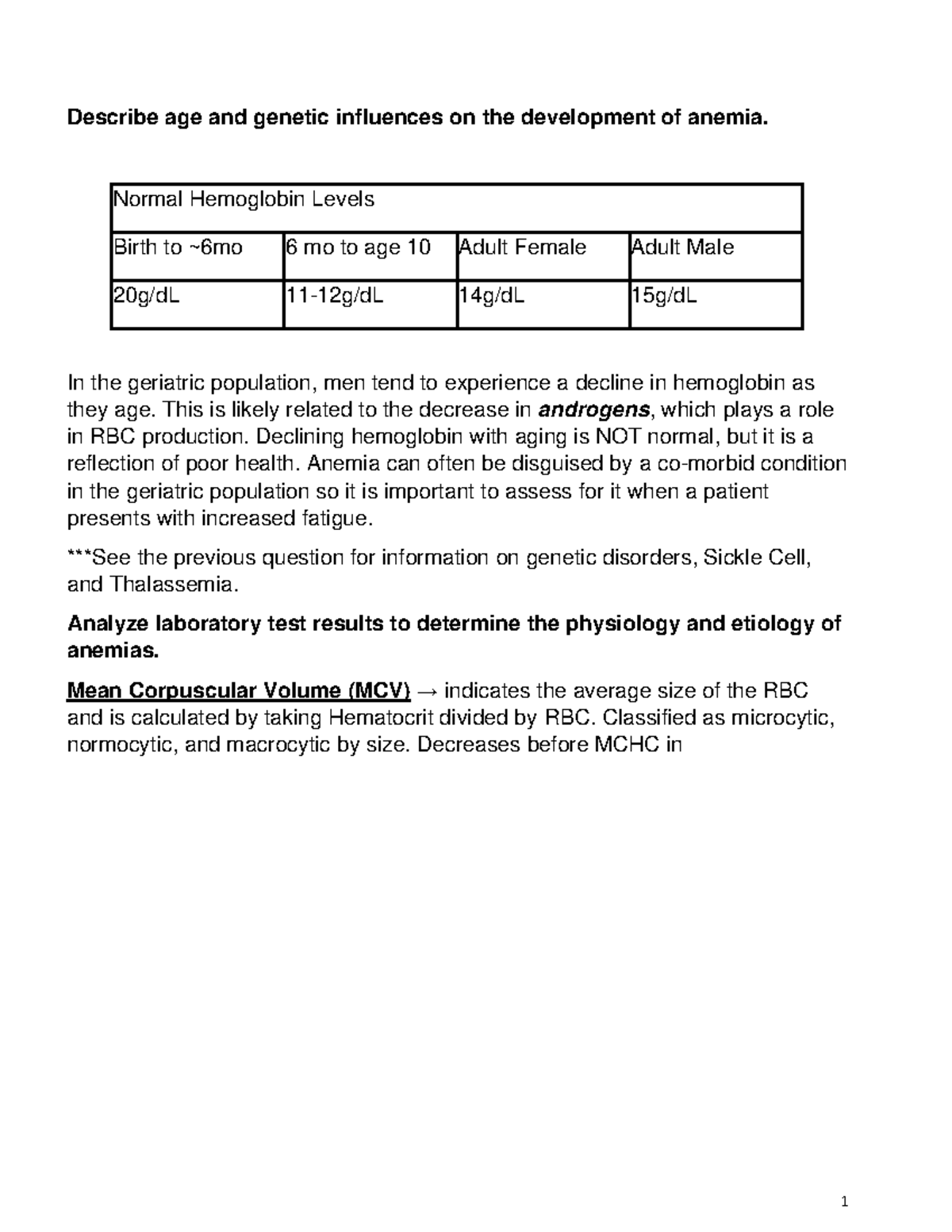 Describe age and genetic influences on the development of anemia ...
