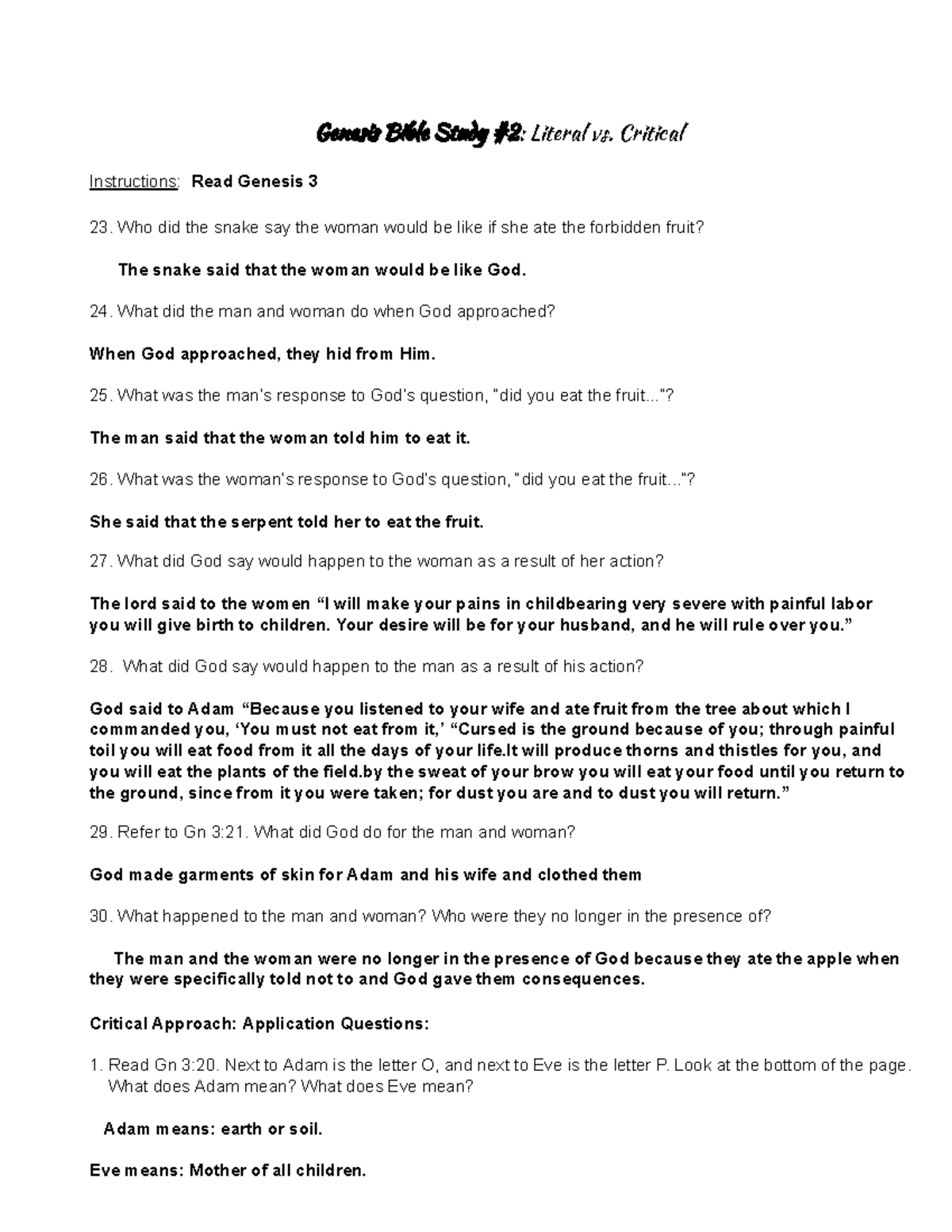 07-Genesis Three - Questions and answers about the book of Genesis ...