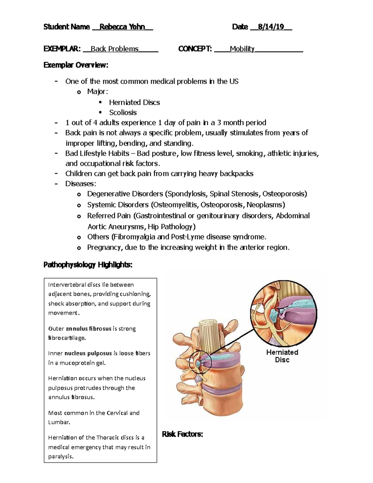 Back Problems Exemplar - EXEMPLAR: Back Problems___ CONCEPT: Mobility ...