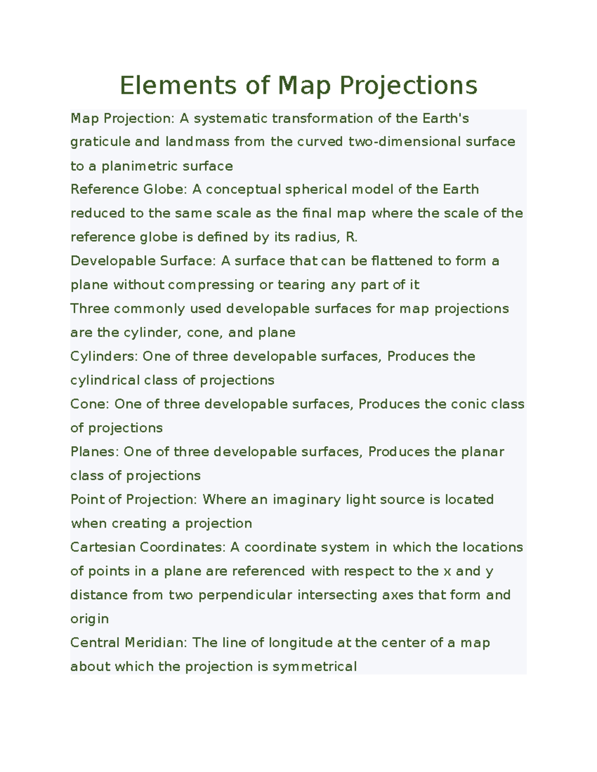 Elements of Map Projections - Developable Surface: A surface that can ...