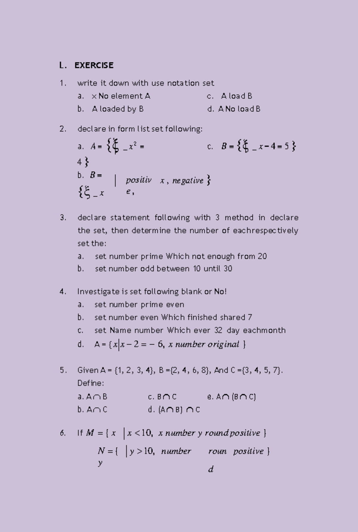 Basic foundation in mathematics-55 - L. EXERCISE 1. write it down with ...