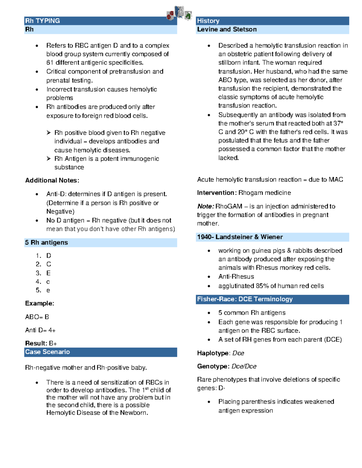 Lesson 4 Rh Typing - blood bank notes - Rh TYPING Rh • Refers to RBC ...