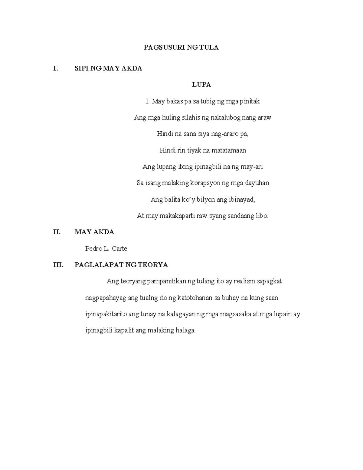 New Microsoft Word Document - PAGSUSURI NG TULA I. SIPI NG MAY AKDA ...
