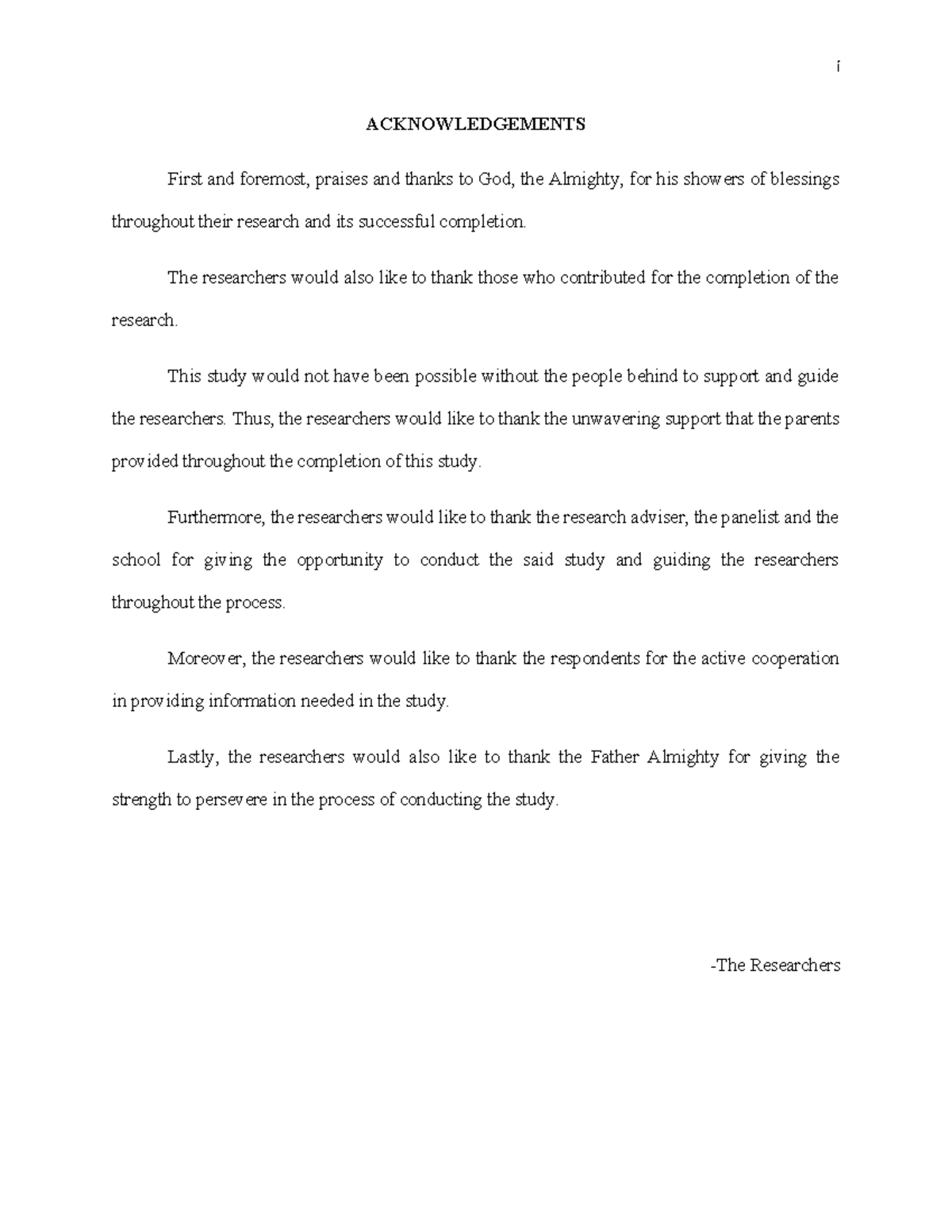 Acknowledgements - i ACKNOWLEDGEMENTS First and foremost, praises and ...