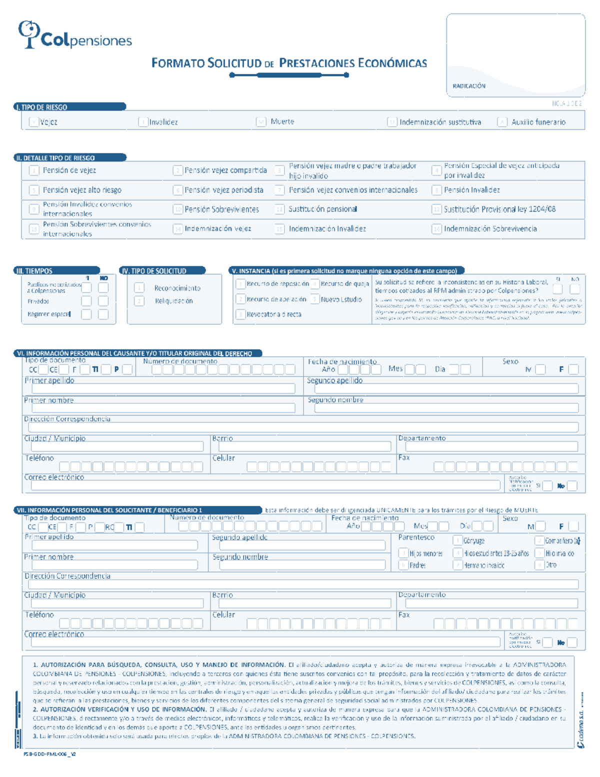 Solicitud prestaciones económicas - Seguridad social - PSB-GDD-FML-006 ...