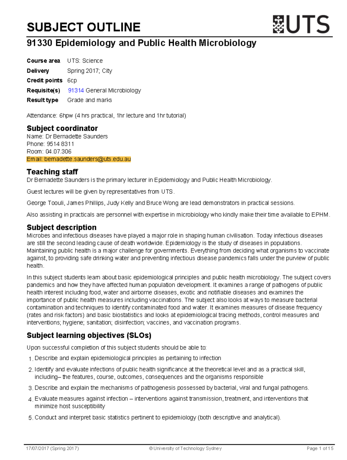 Epi outline - SUBJECT OUTLINE 91330 Epidemiology and Public Health ...