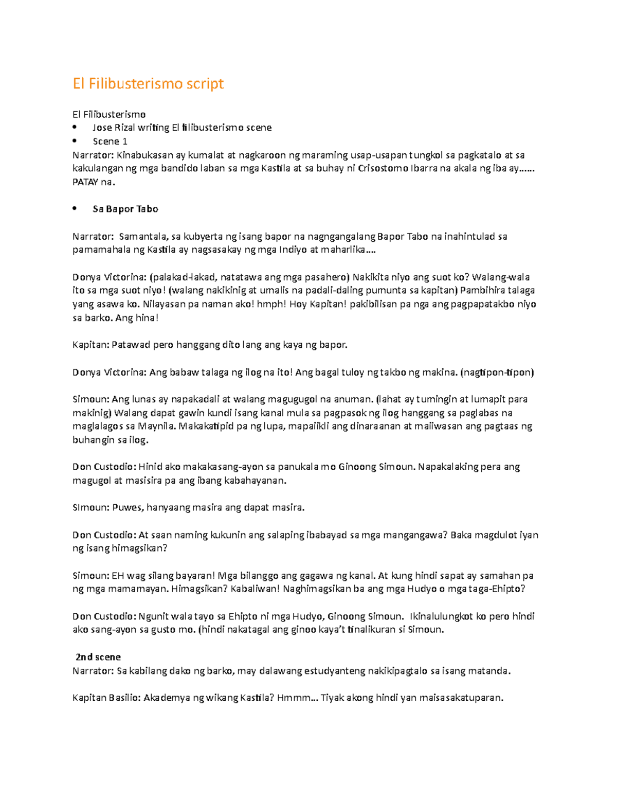 El Filibusterismo script - ..... PATAY na. Sa Bapor Tabo Narrator ...
