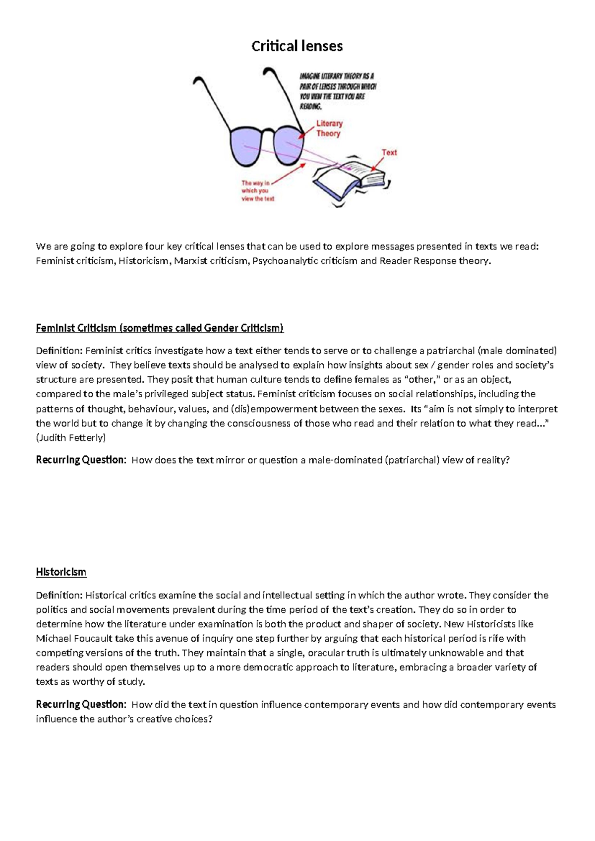 Critical Lenses Overview Padlet - Critical lenses We are going to ...
