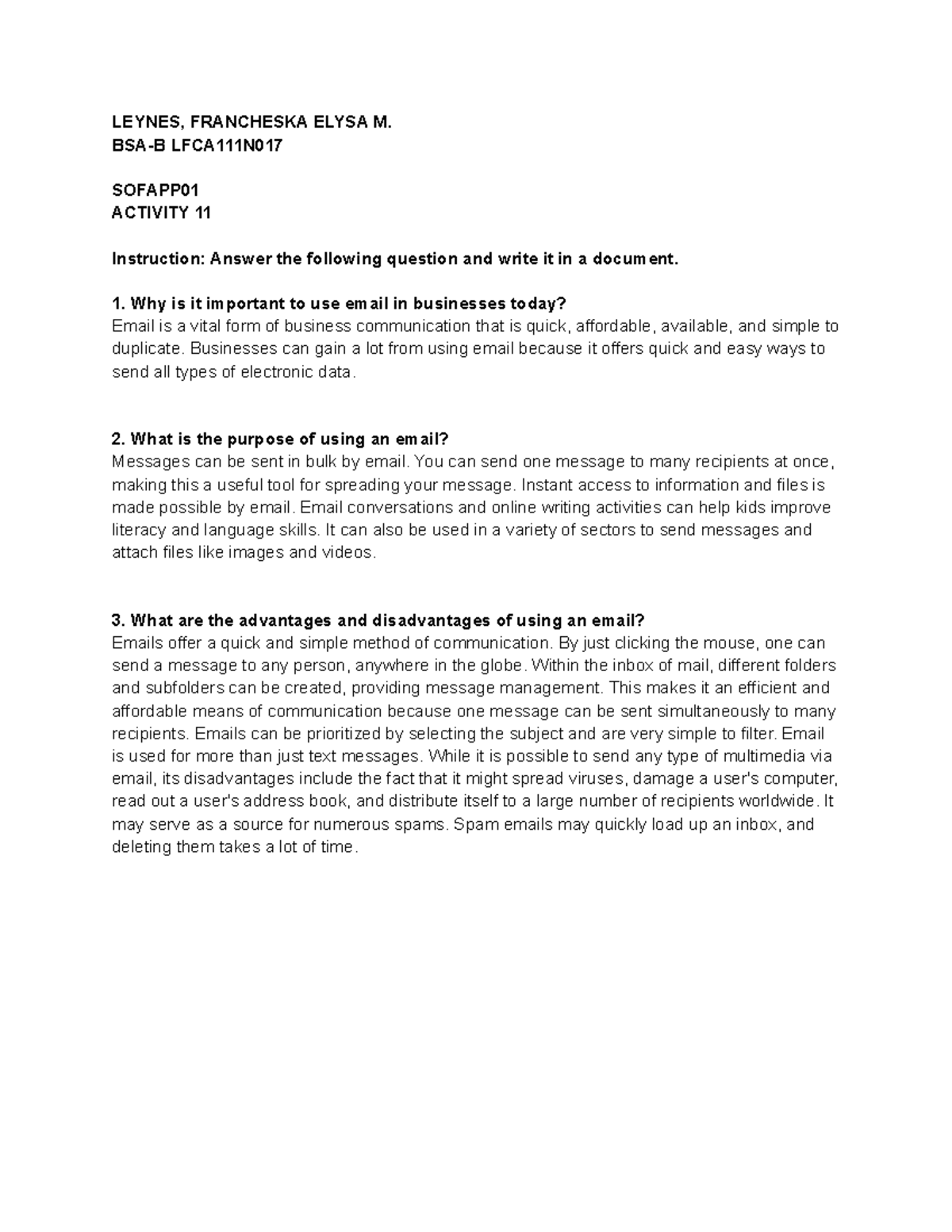 Sofapp Activity 11 - LEYNES, FRANCHESKA ELYSA M. BSA-B LFCA111N SOFAPP ...