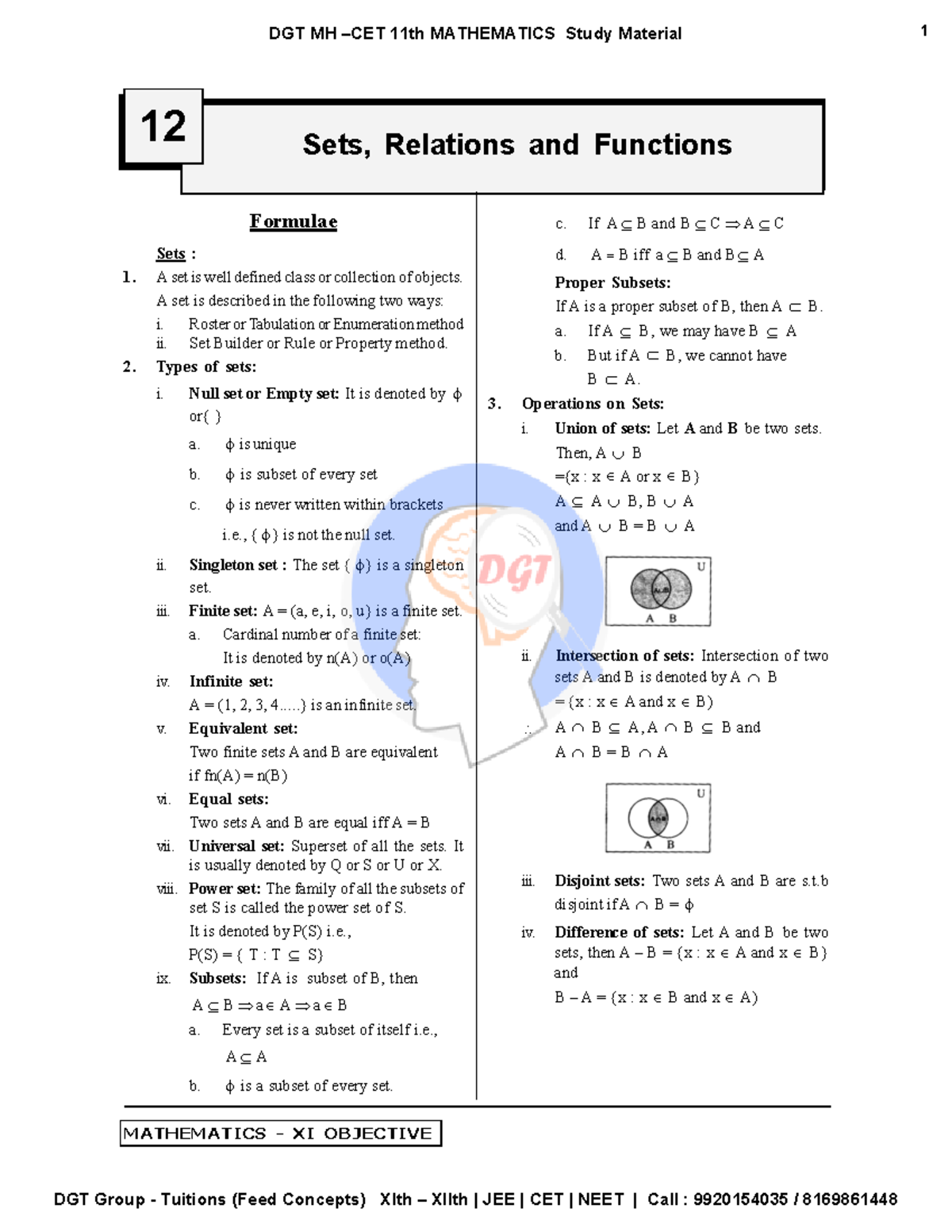 DGT Sets Relations and Functions - Sets, Relations and Functions 165 ...