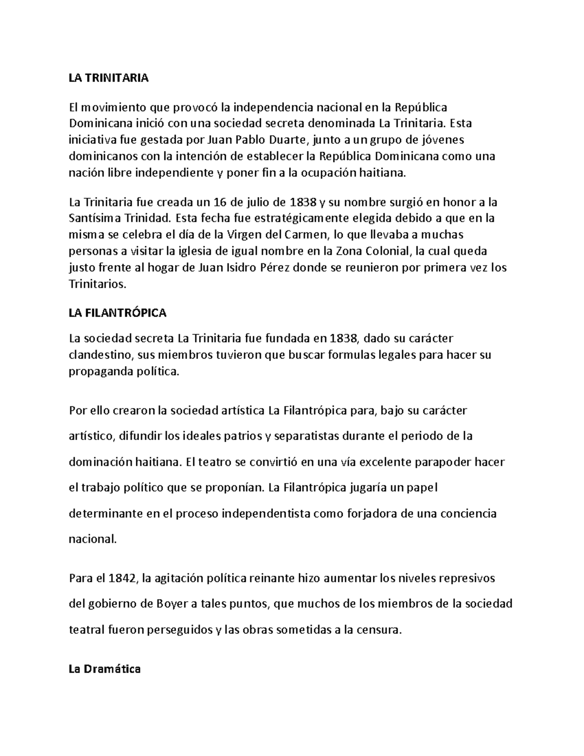 LA Trinitaria, Filantropica Y LA Dramatica. historia universal - LA ...