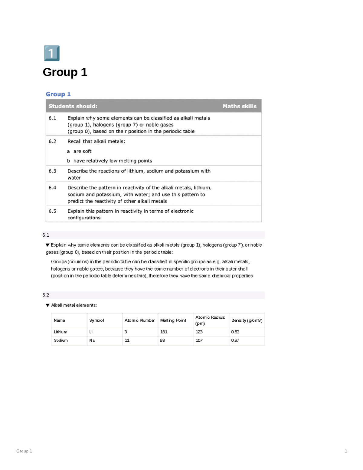 Group 1 notes chem - 󾠮 Group 1 6. Explain why some elements can be ...