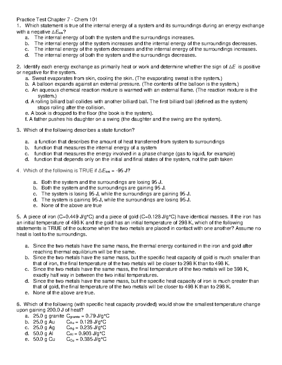 Practice Exam Chapter 6 - Practice Test Chapter 7 - Chem 101 Which ...