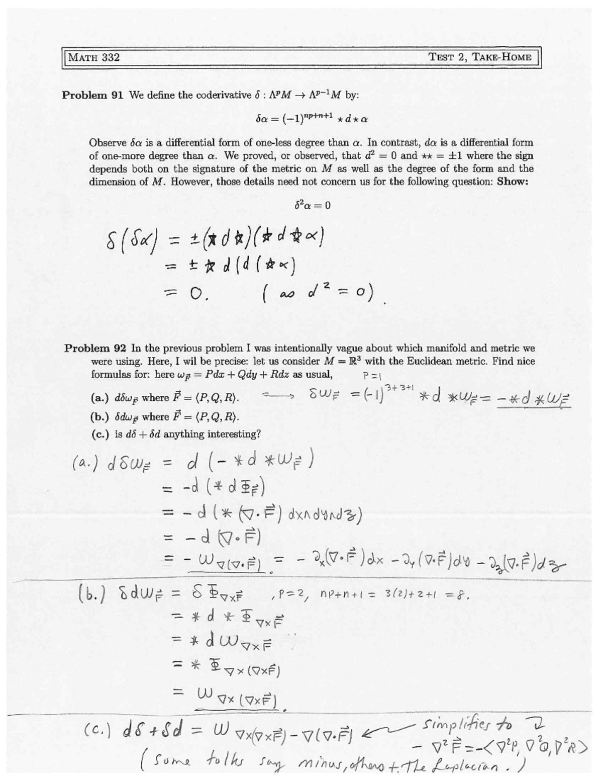 Advanced Calculus Test 2 takehome solutions - l MATH 332 TEST 2 ...