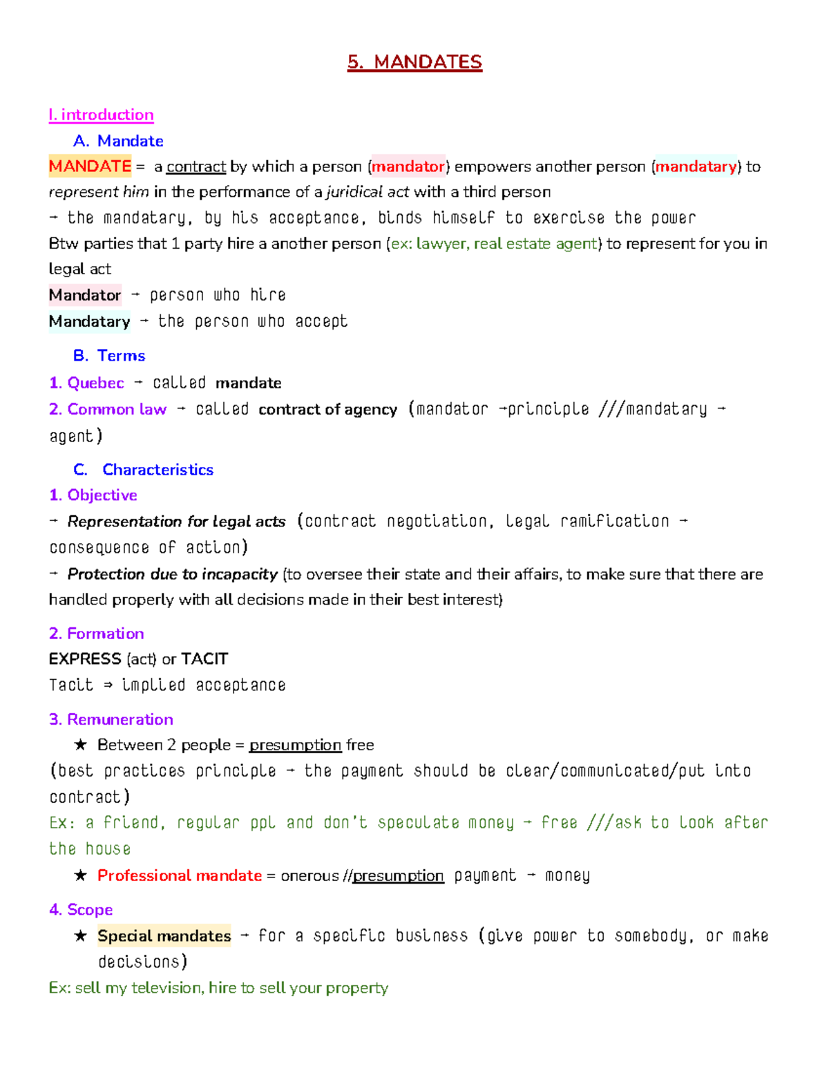 5 - lesson notes - 5. MANDATES I. introduction A. Mandate MANDATE = a ...