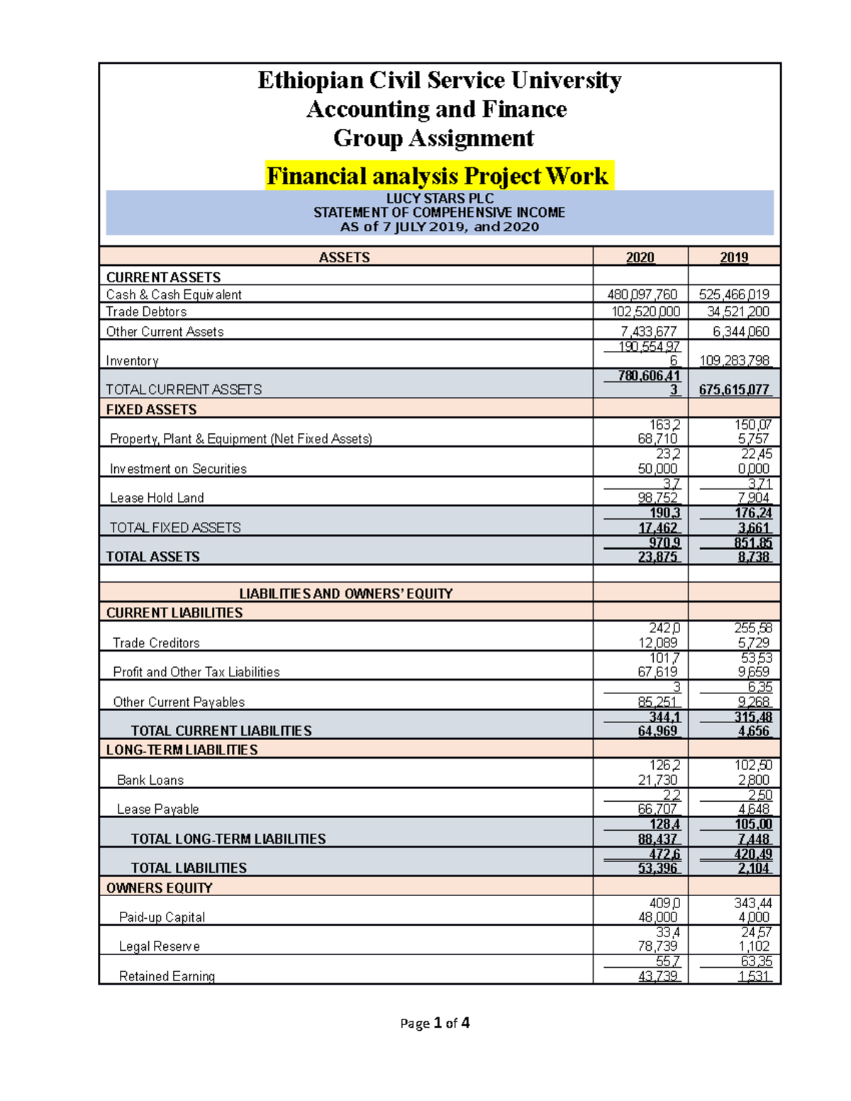 Financial Analysis Project Work - Ethiopian Civil Service University ...