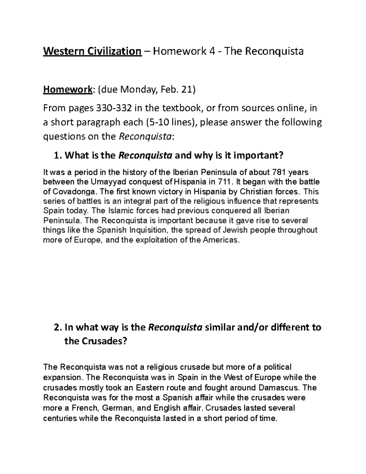 History homework 4 - lecture - Western Civilization – Homework 4 - The ...