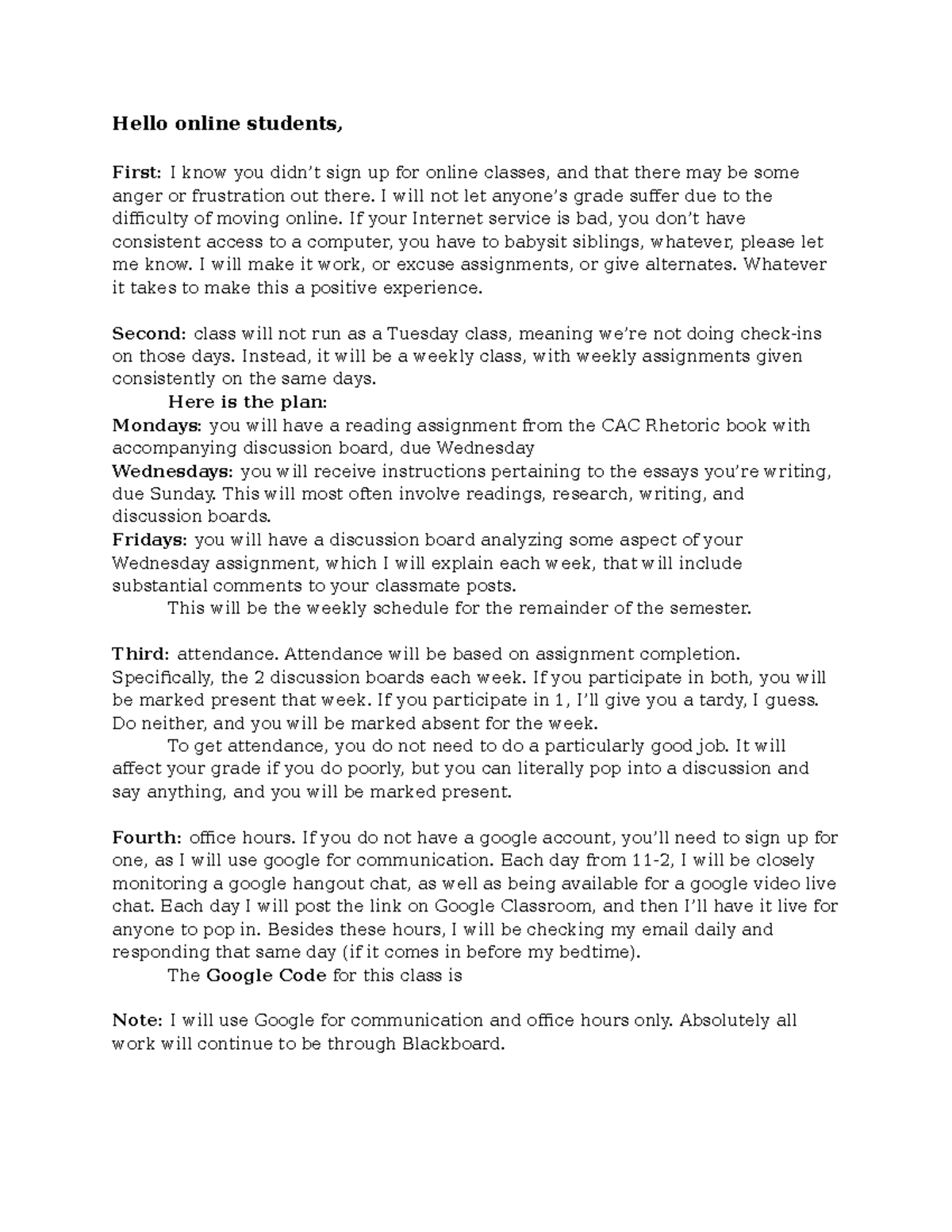 Cac edit - pratice question for the class - Hello online students ...