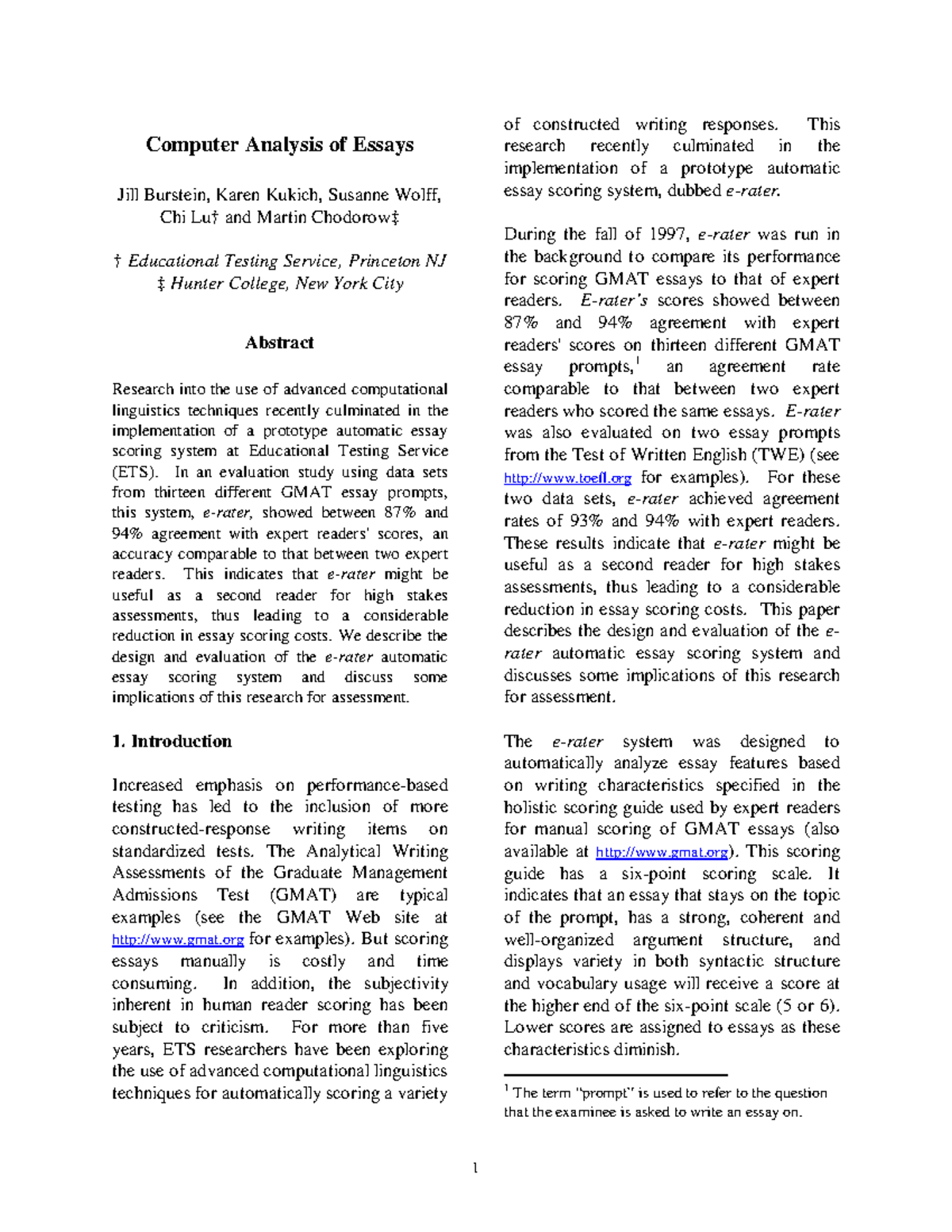 Erater ncmefinal - Computer theory - Computer Analysis of Essays Jill ...