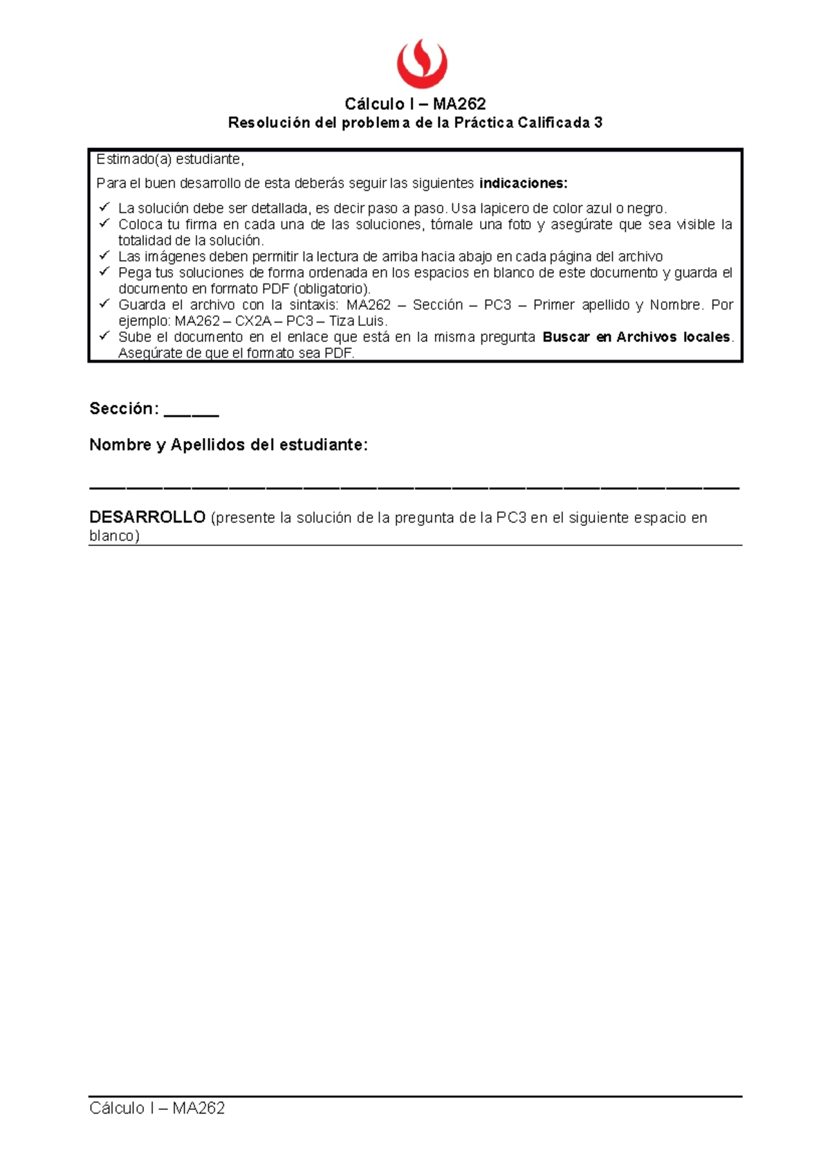 PC3 1 parte calculo - Cálculo I – MA Resolución del problema de la Práctica Calificada 3 ...