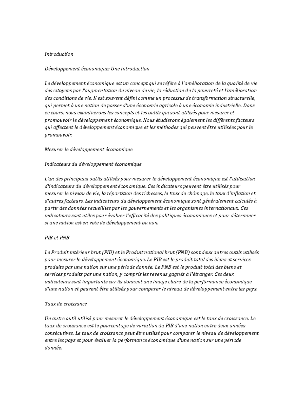 Economic Development Study Notes - Introduction Développement ...