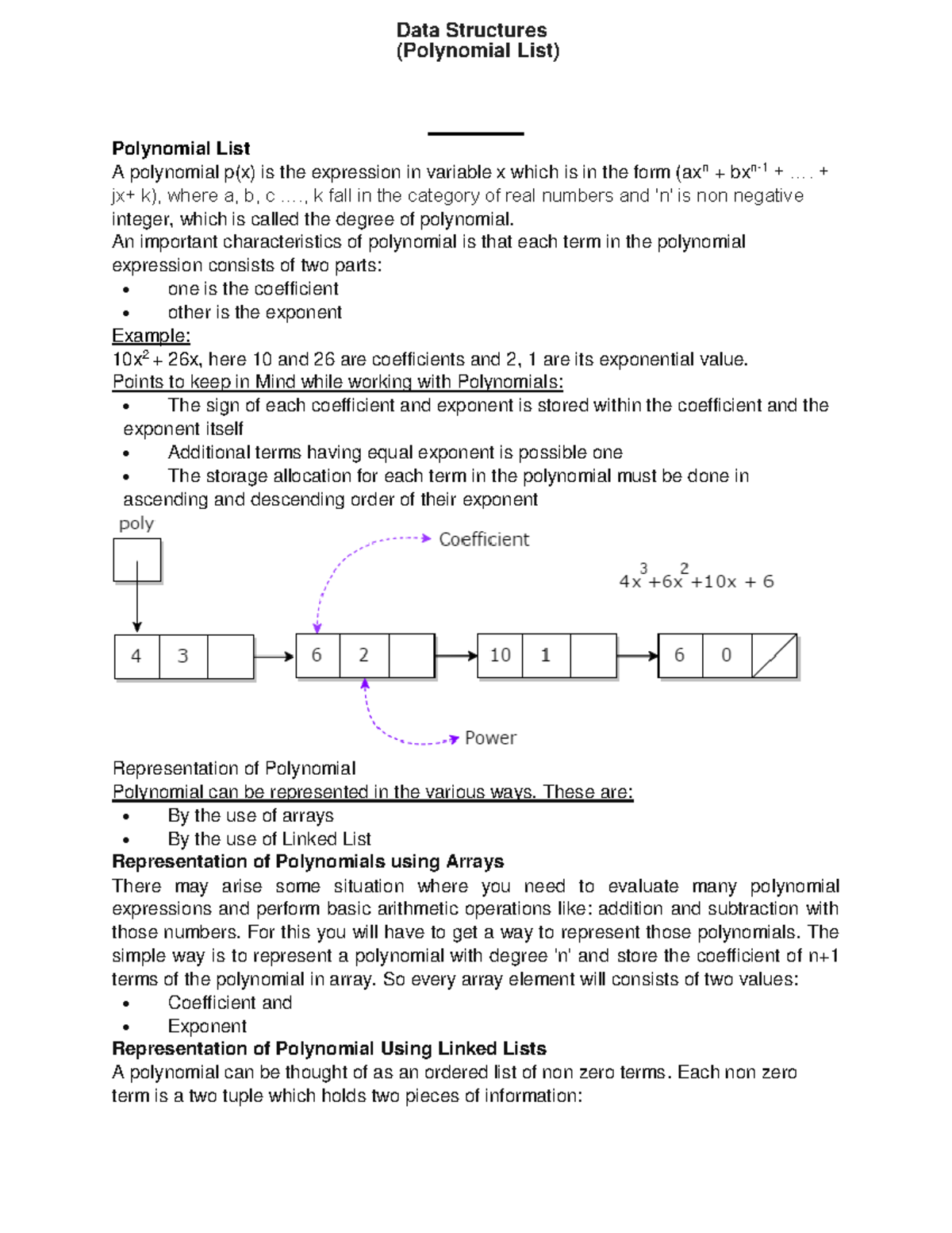 Data Structures (Polynomial List) - Polynomial List A polynomial p(x ...