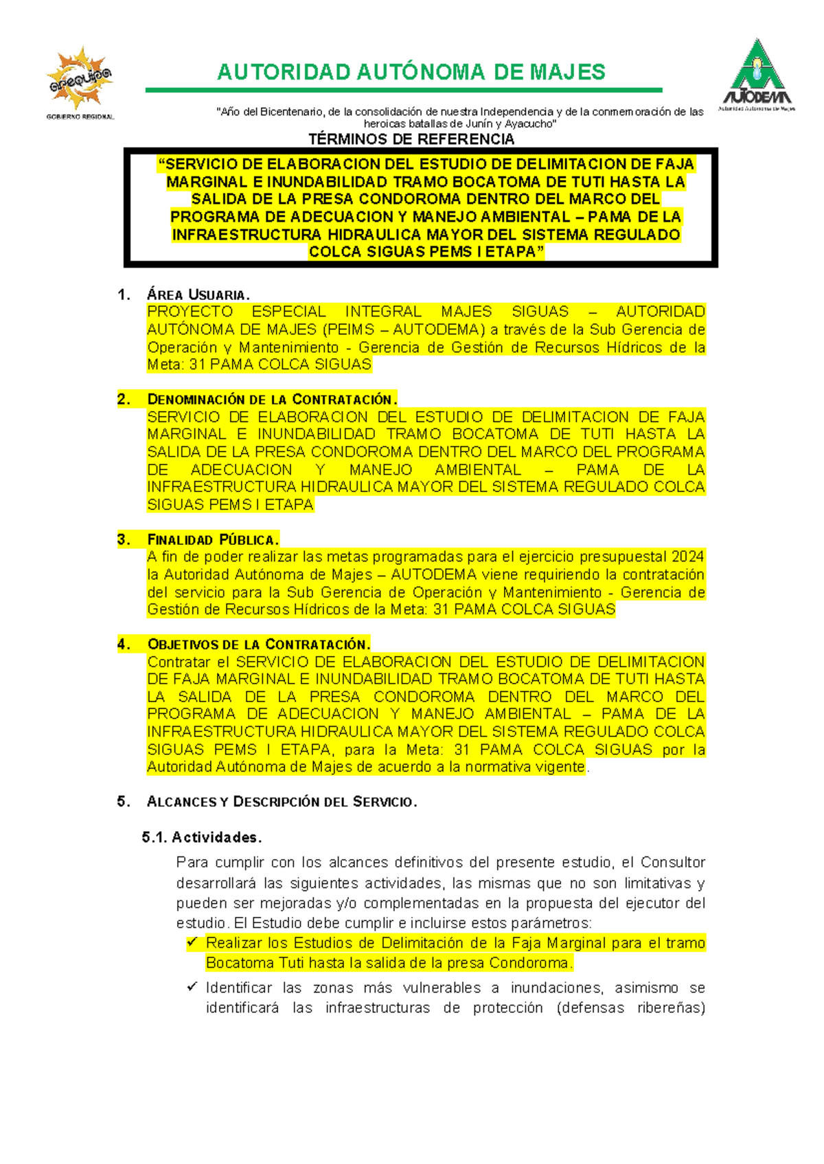Tdr faja marginal tuti hasta la salida de condoroma. REV - “Año del ...
